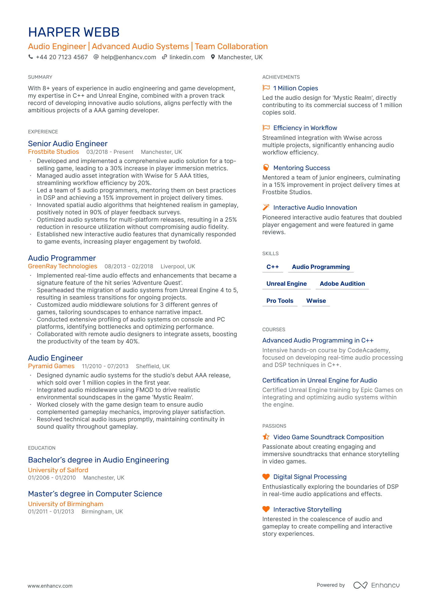 Audio Engineer CV Examples & Guide for 2025