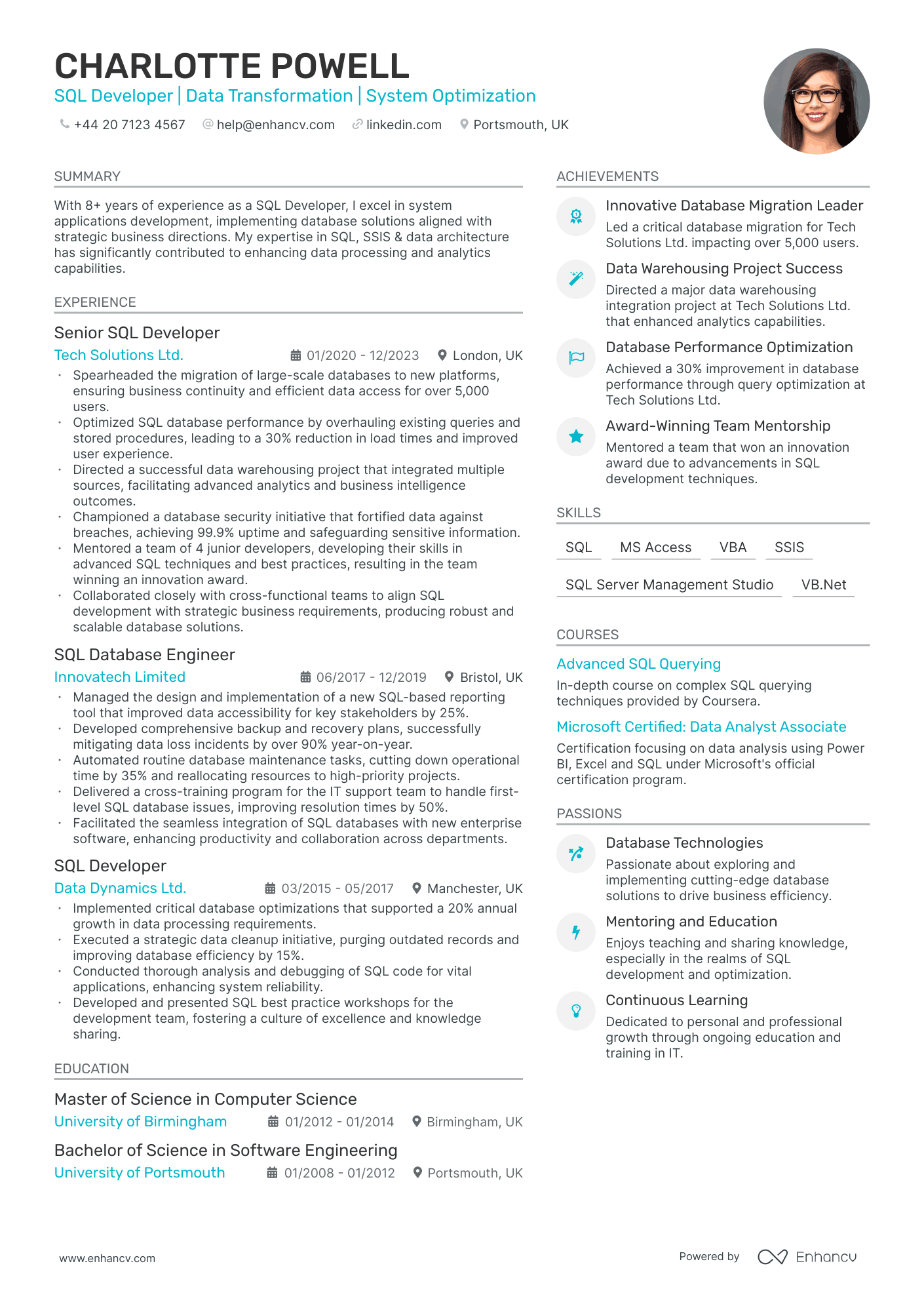 SQL Developer CV Examples & Guide for 2025
