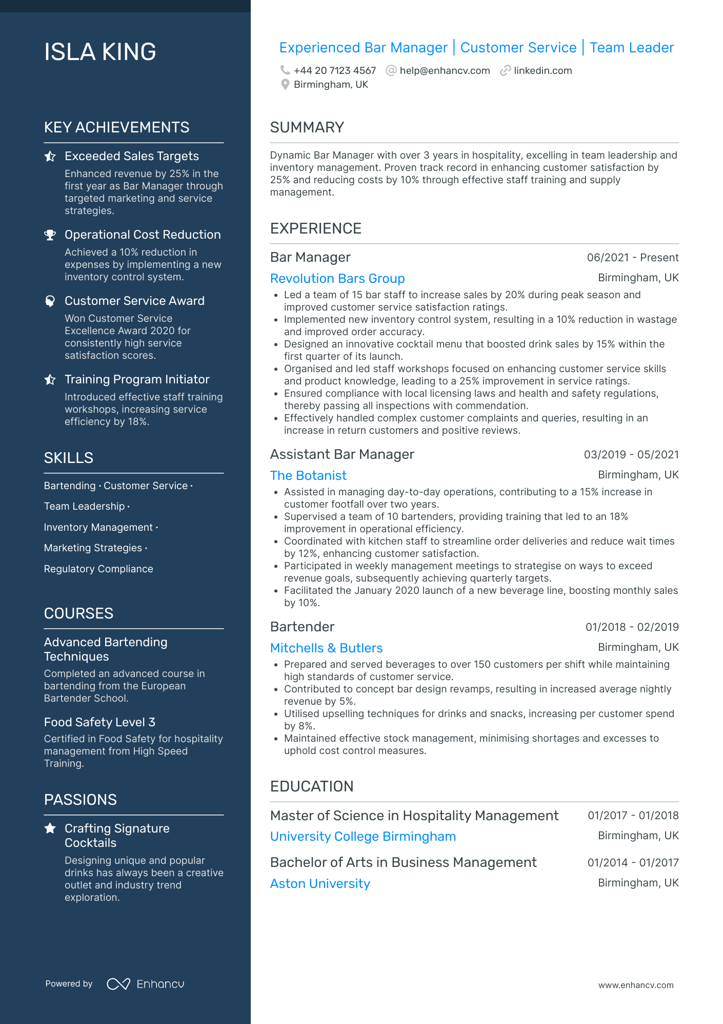 Bar Manager CV Examples & Guide for 2026