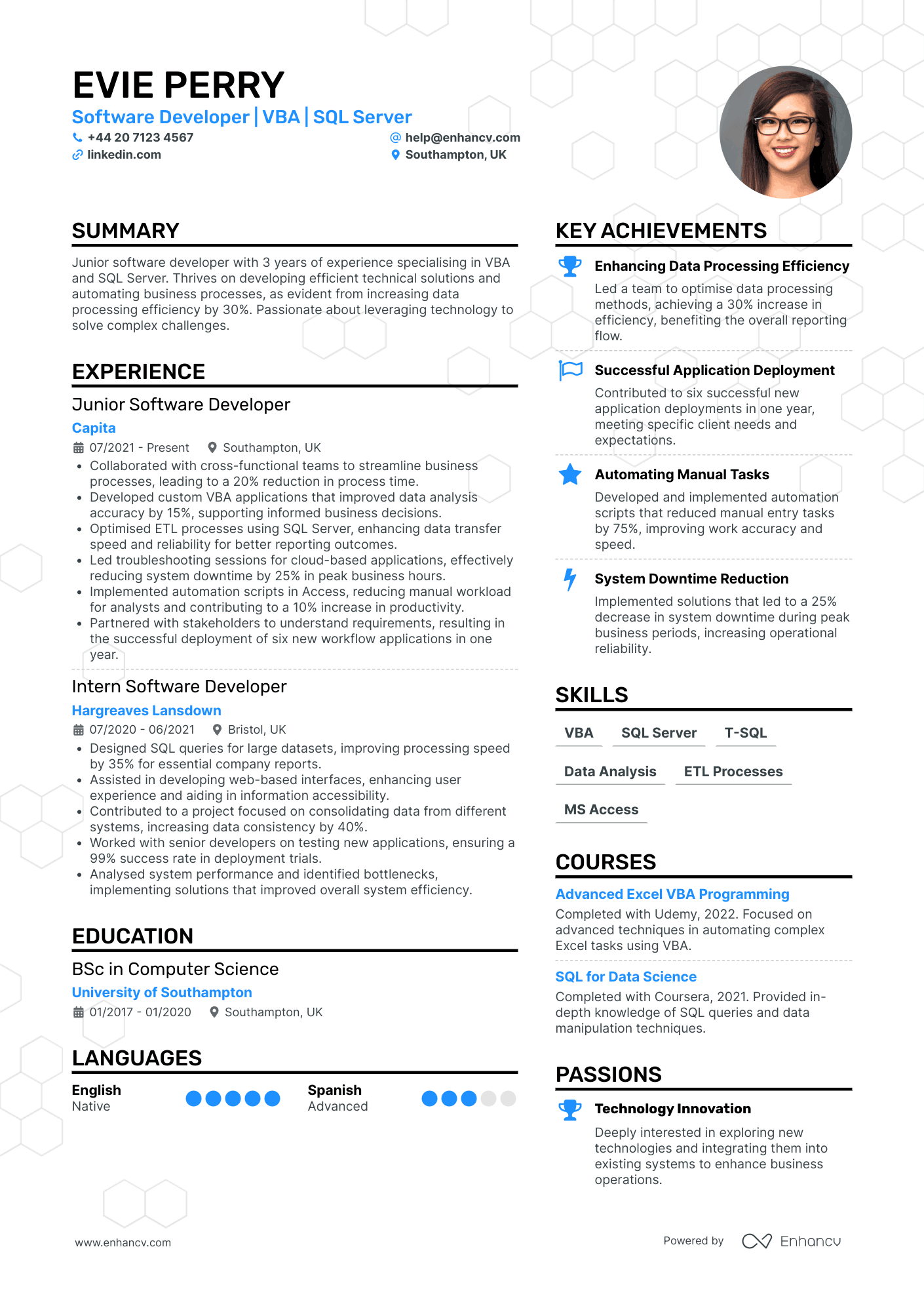 SQL Developer CV Examples & Guide for 2025