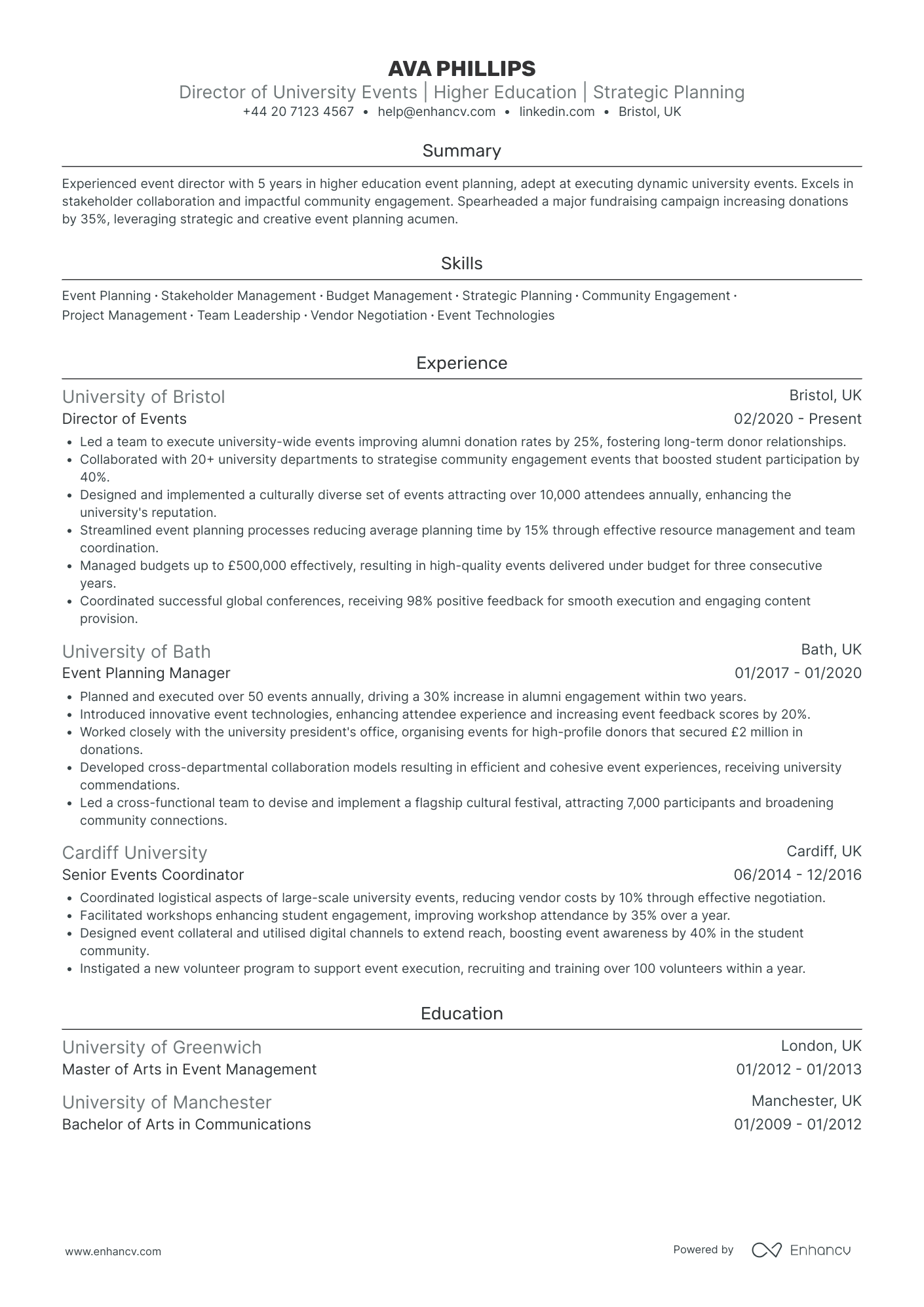 Events Manager CV Examples & Guide for 2026