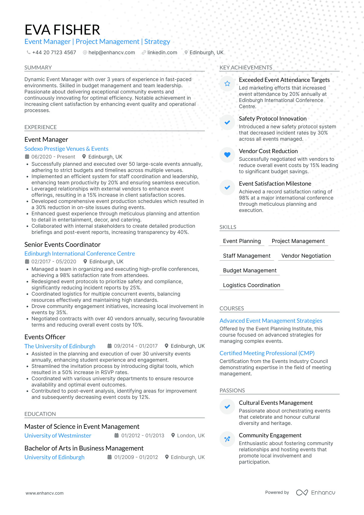 Events Manager CV Examples & Guide for 2026