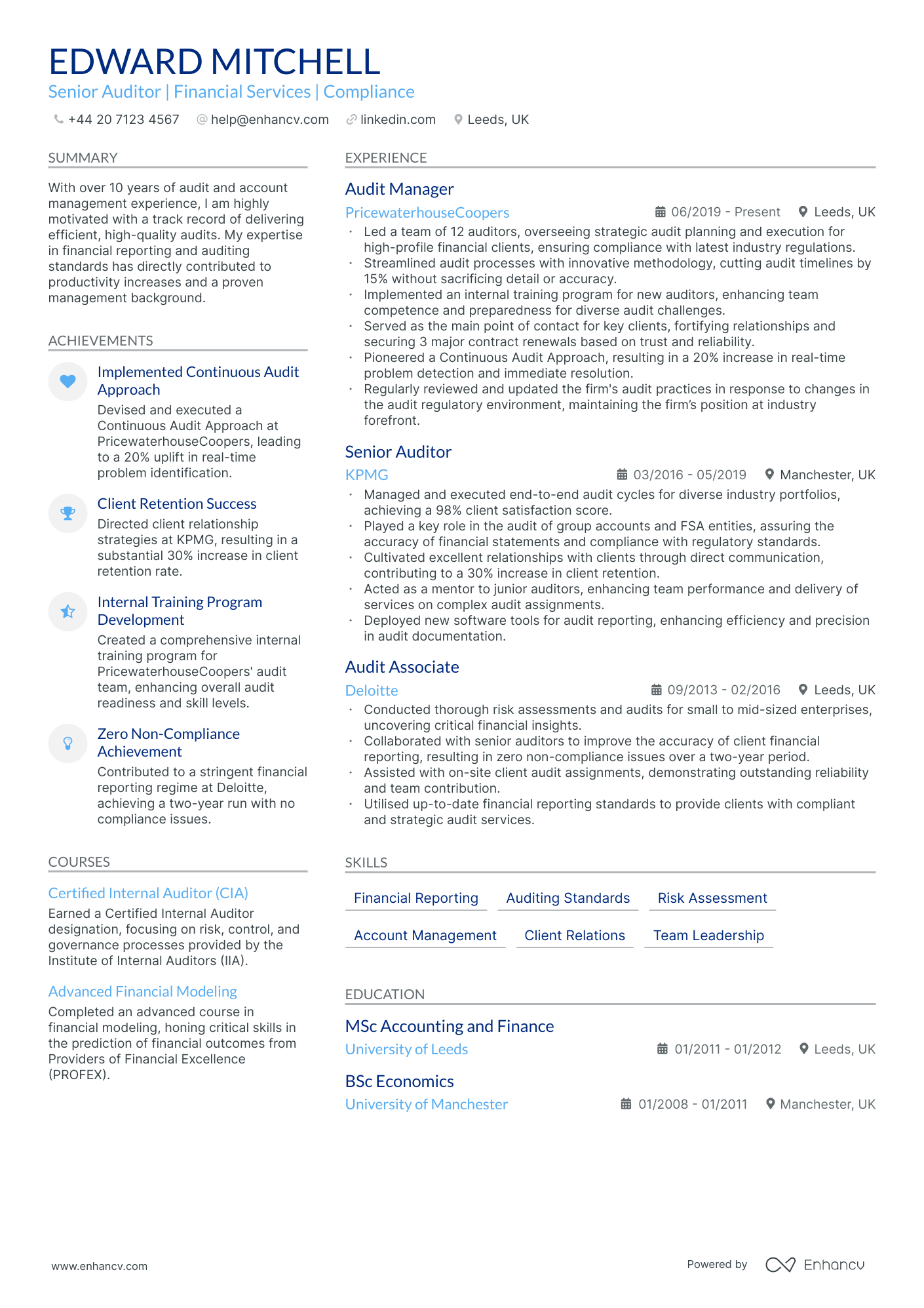 Audit Manager CV Examples & Guide for 2025
