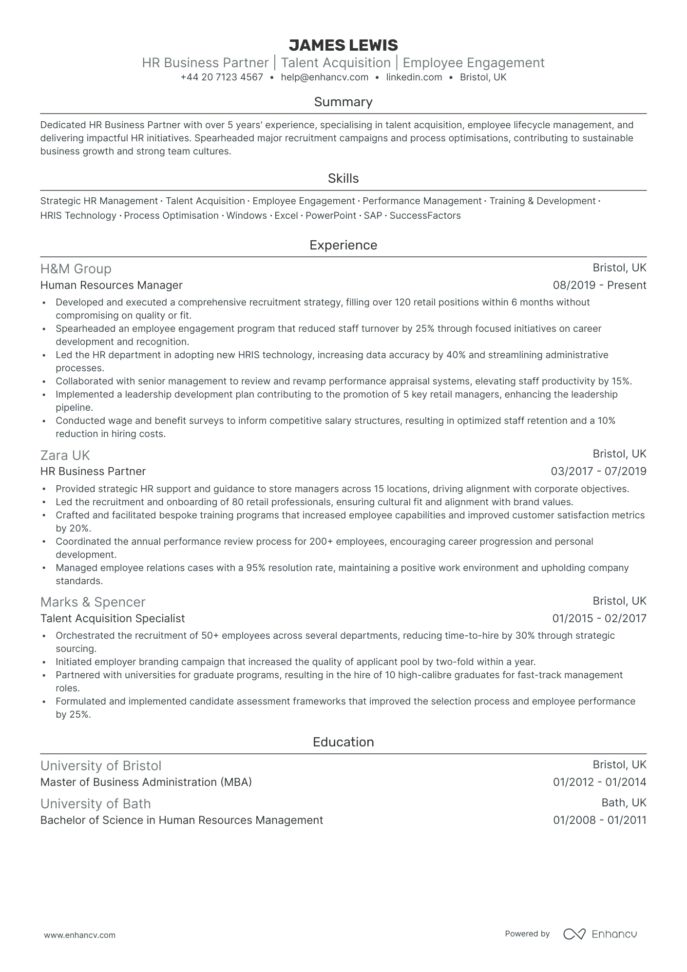 HR Business Partner CV Examples & Guide for 2025