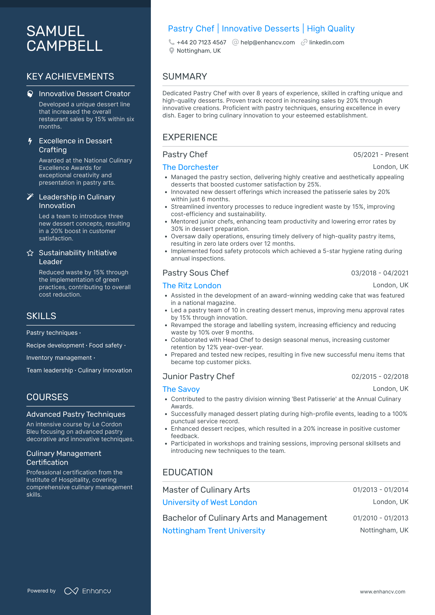 Pastry Chef CV Examples & Guide for 2026