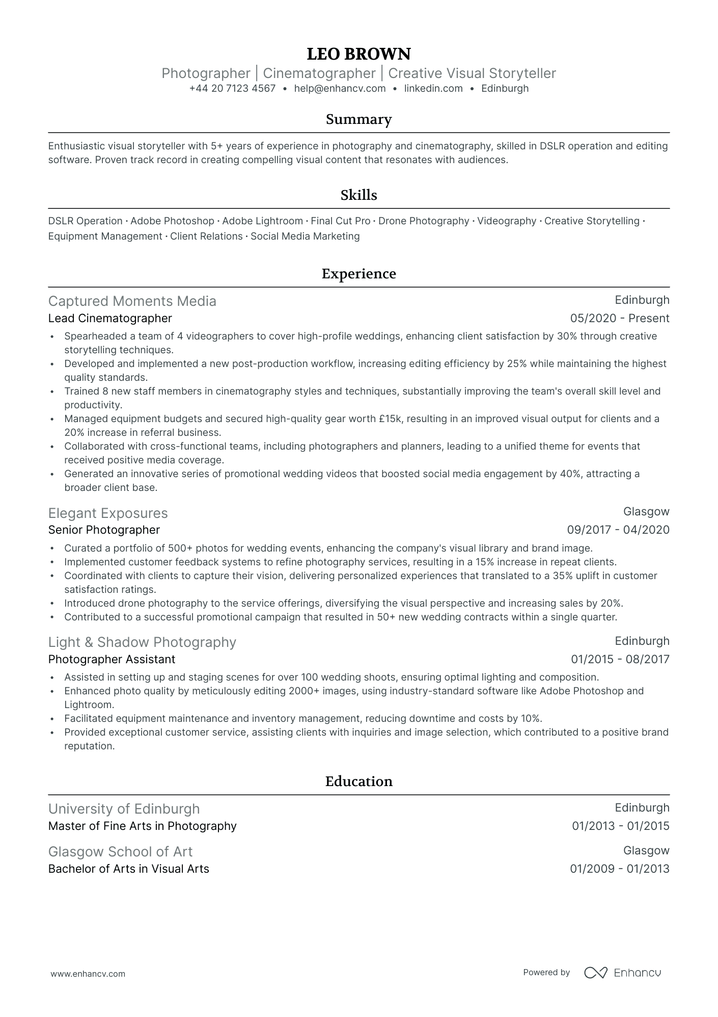 Cinematographer CV Examples & Guide for 2025