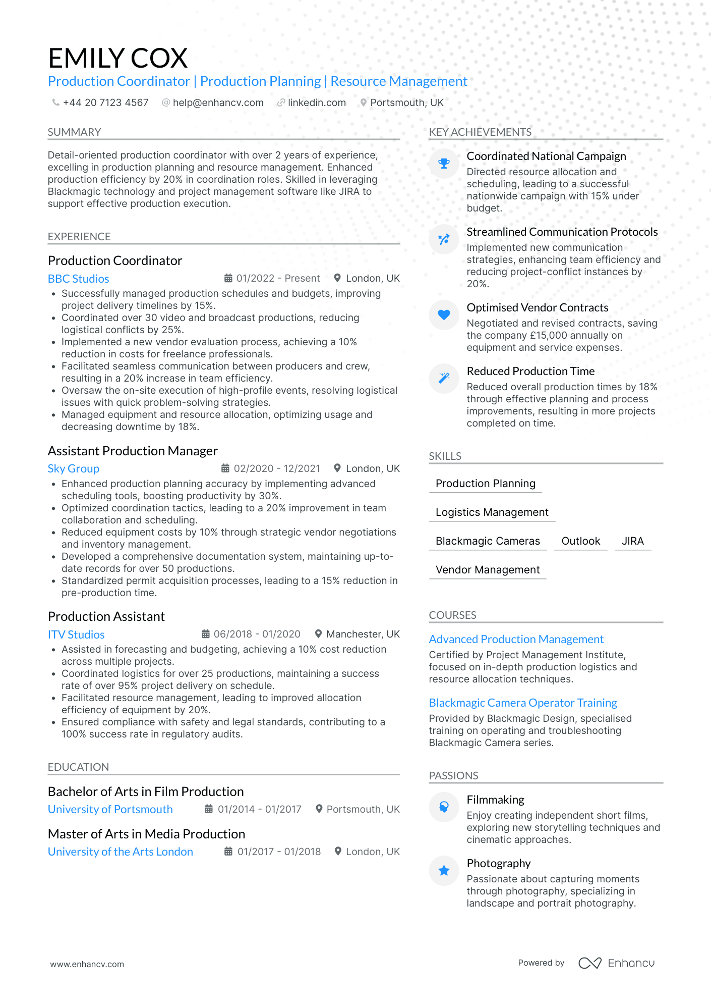 Production Coordinator CV Examples & Guide for 2026