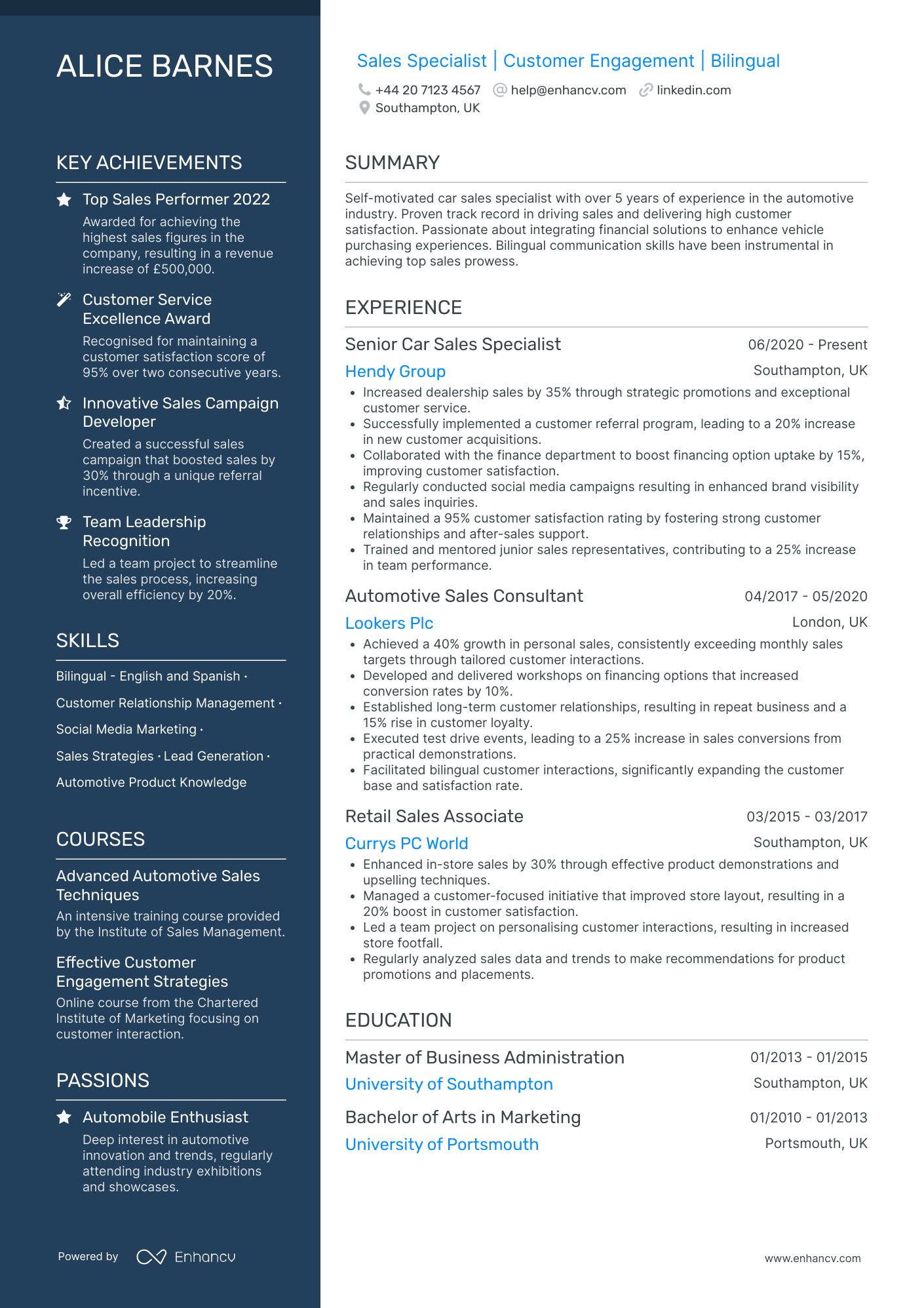 Car Salesman CV Examples & Guide for 2026
