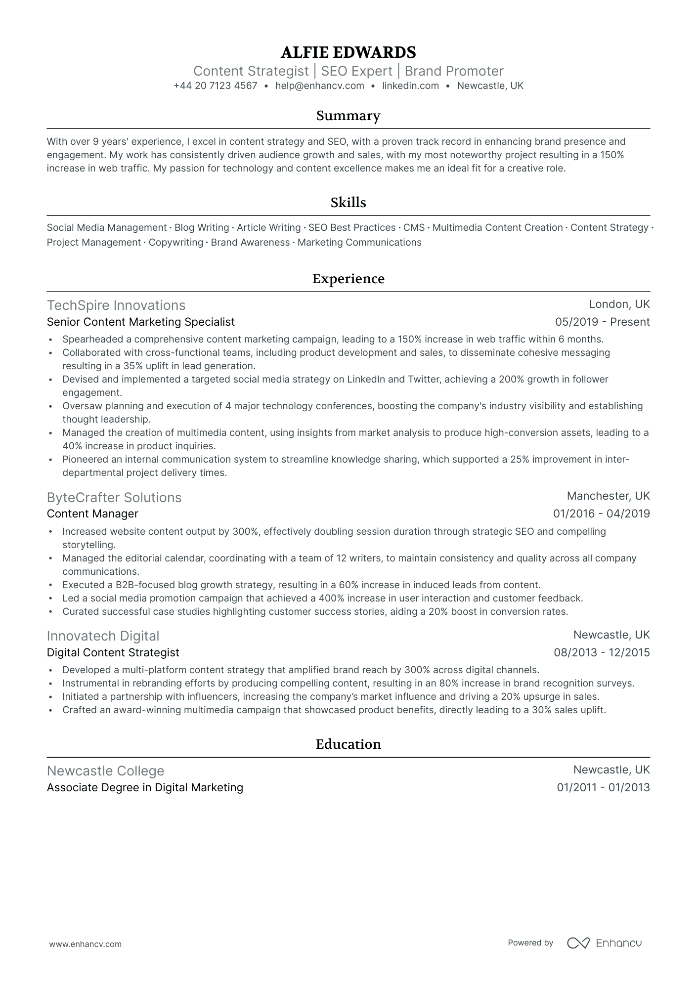 Content Creator CV Examples & Guide for 2025