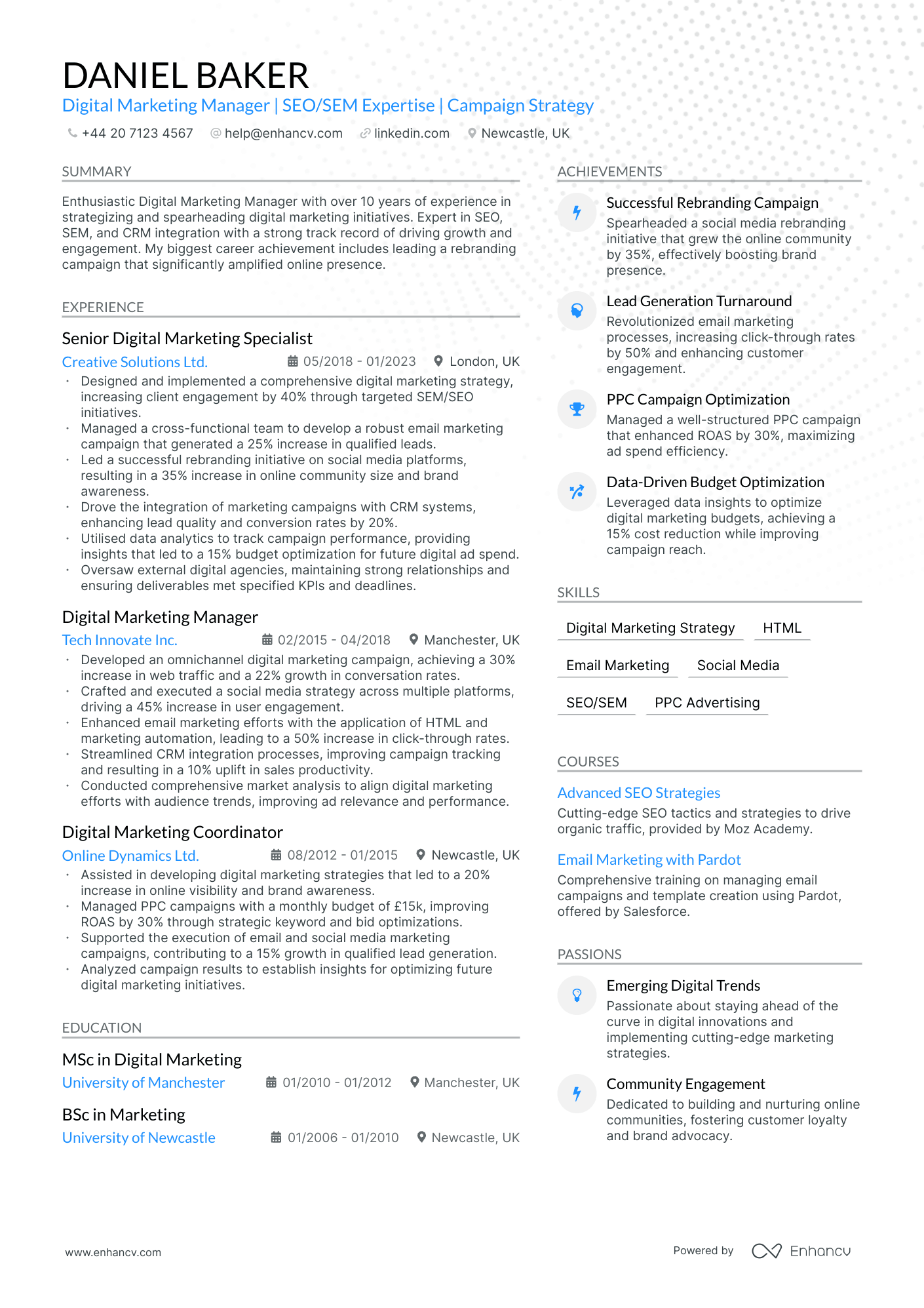 Digital Marketing Manager CV Examples & Guide for 2025