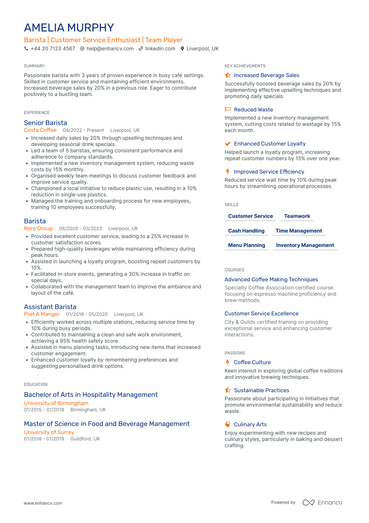 Barista CV Examples & Guide for 2026