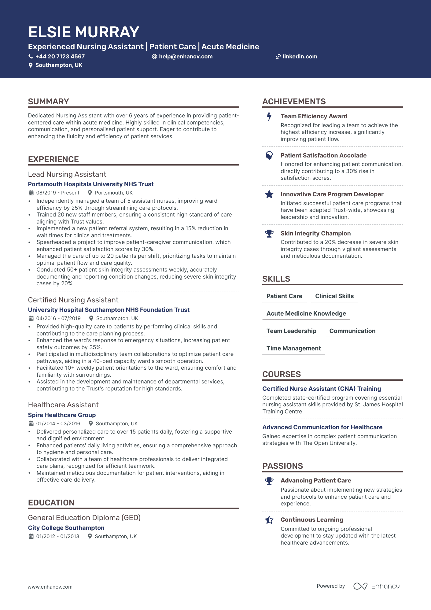 Nursing Assistant CV Examples & Guide for 2025