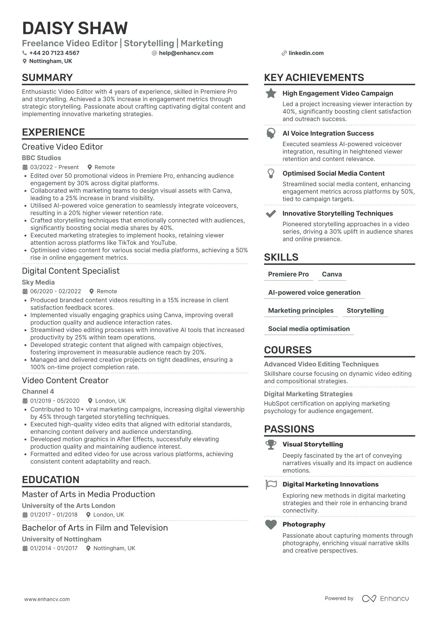 Video Editor CV Examples & Guide for 2026