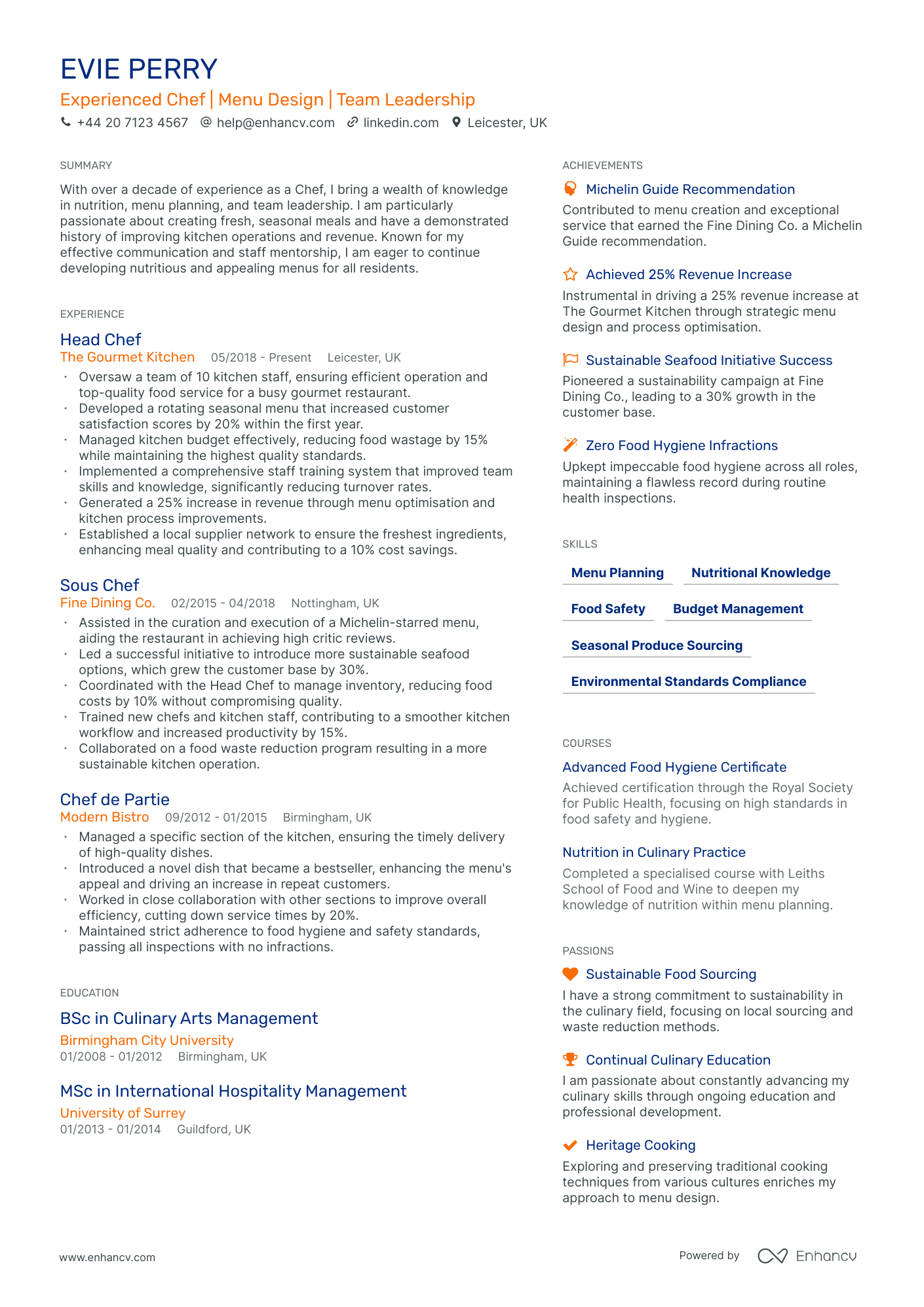 Chef CV Examples & Guide for 2025