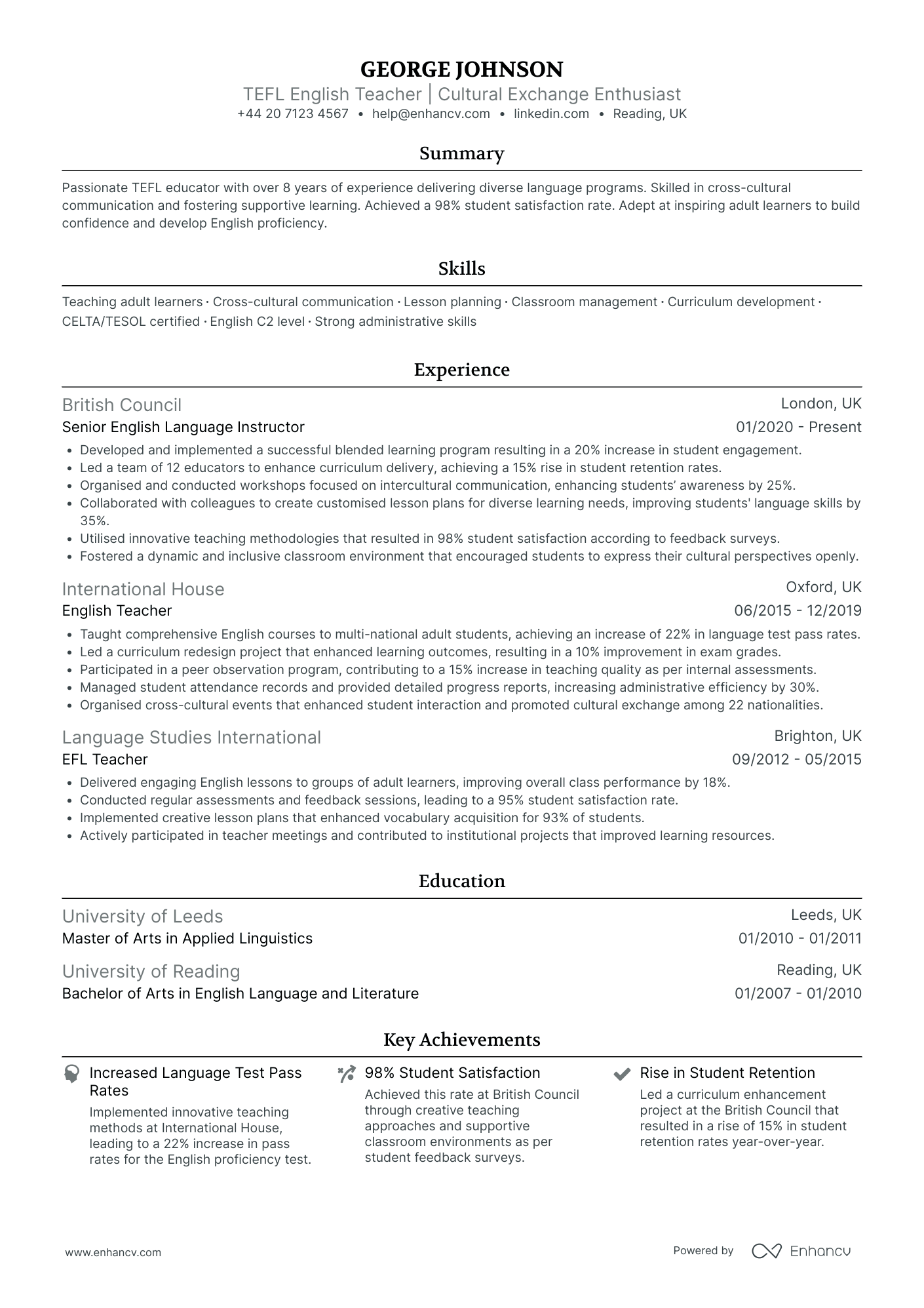 ESL Teacher CV Examples & Guide for 2026