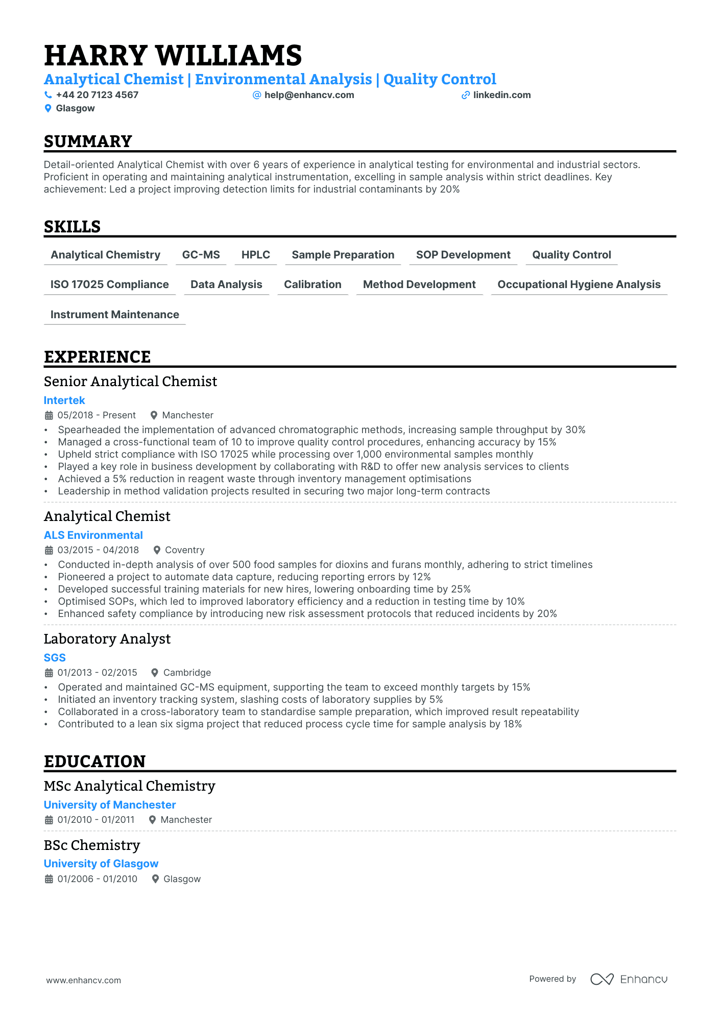 Chemist CV Examples & Guide for 2025