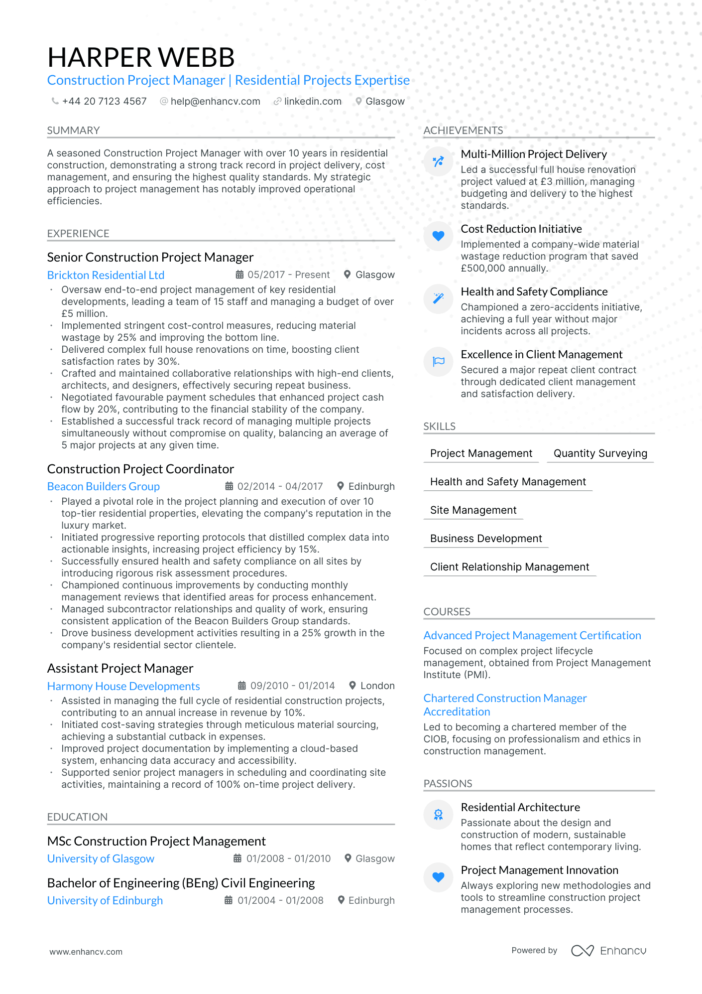 Construction Project Manager CV Examples & Guide for 2025