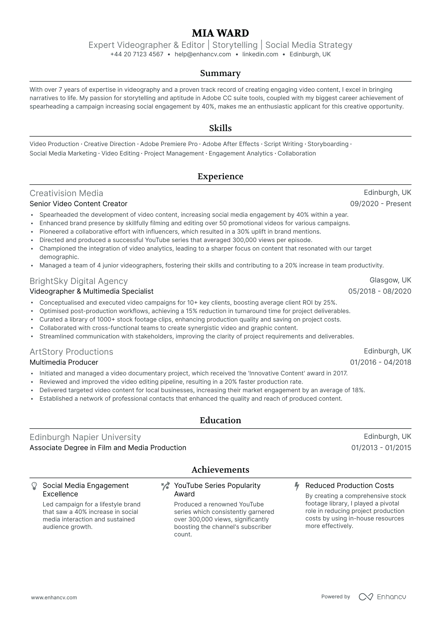 Videographer CV Examples & Guide for 2025