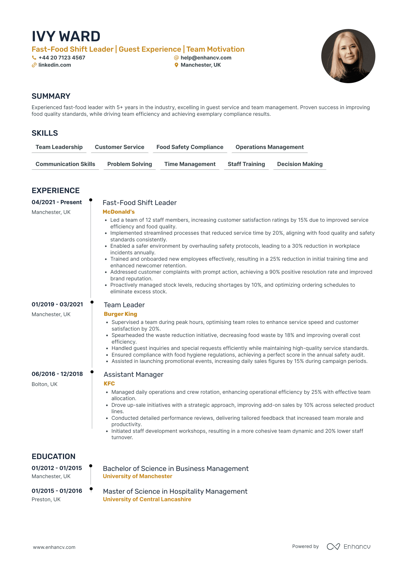 Fast Food CV Examples & Guide for 2025