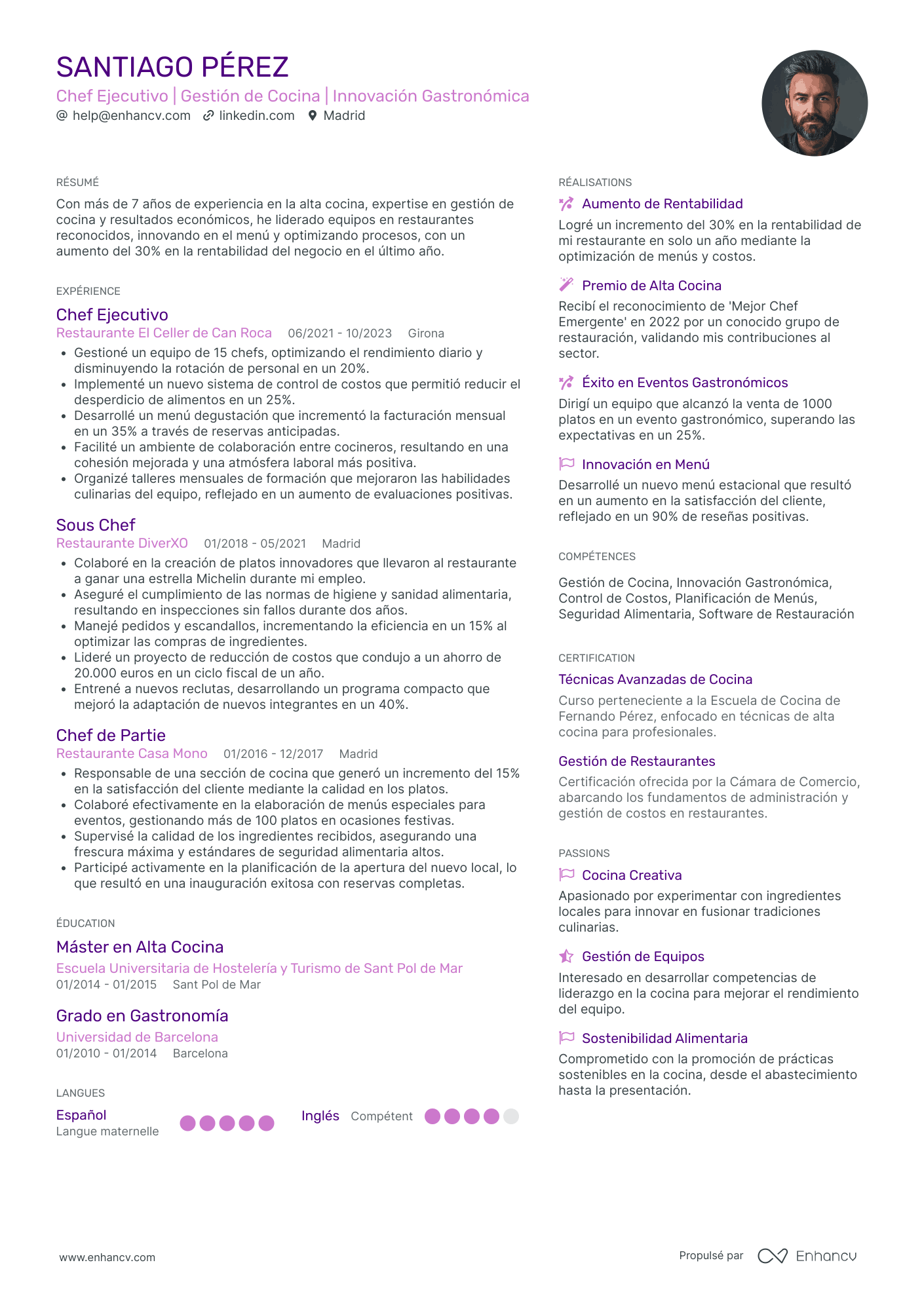 CV Chef: 15 Plantillas y Ejemplos de Currículum de Cocinero