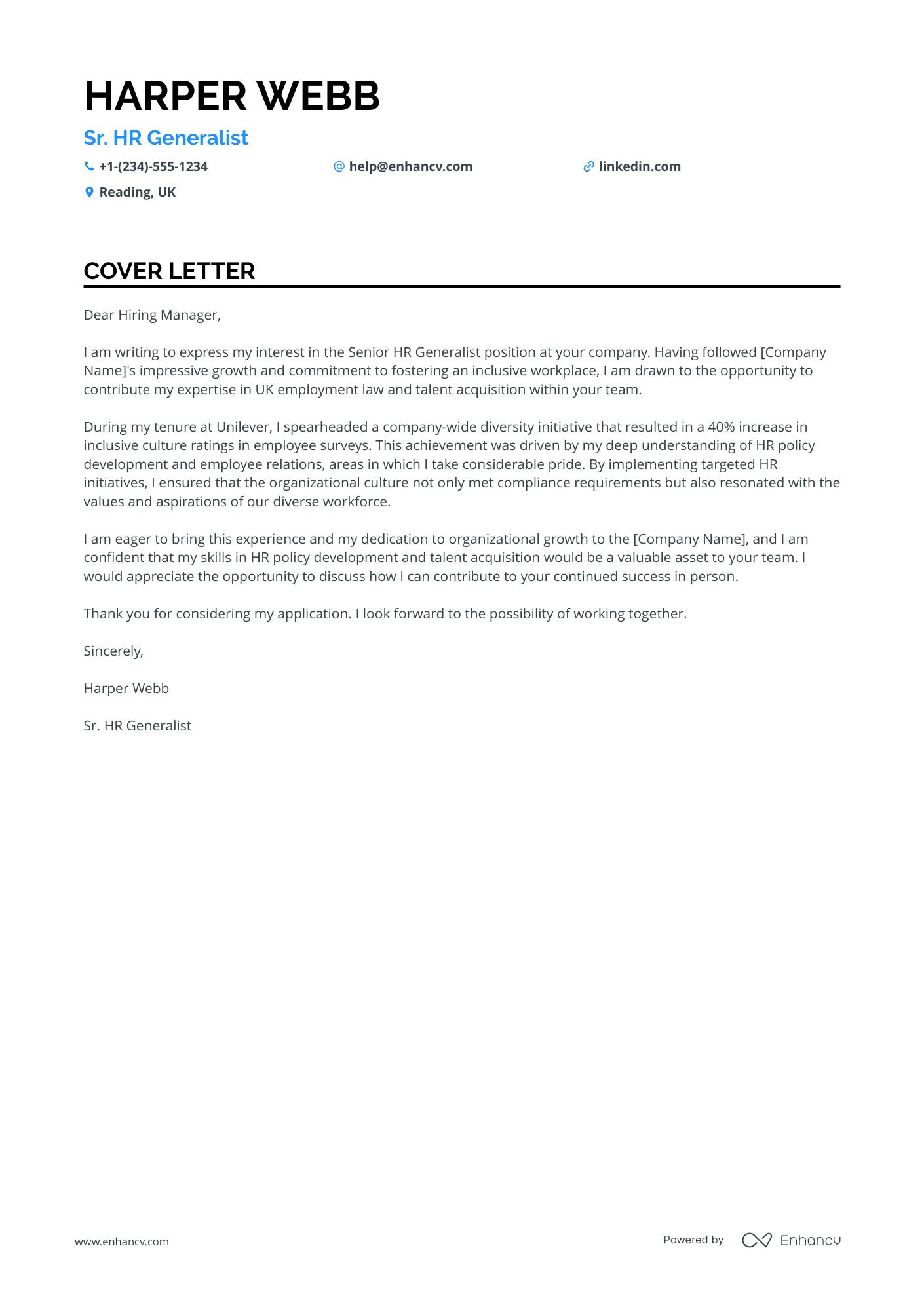 HR Generalist Cover Letter Examples & Guide for 2026