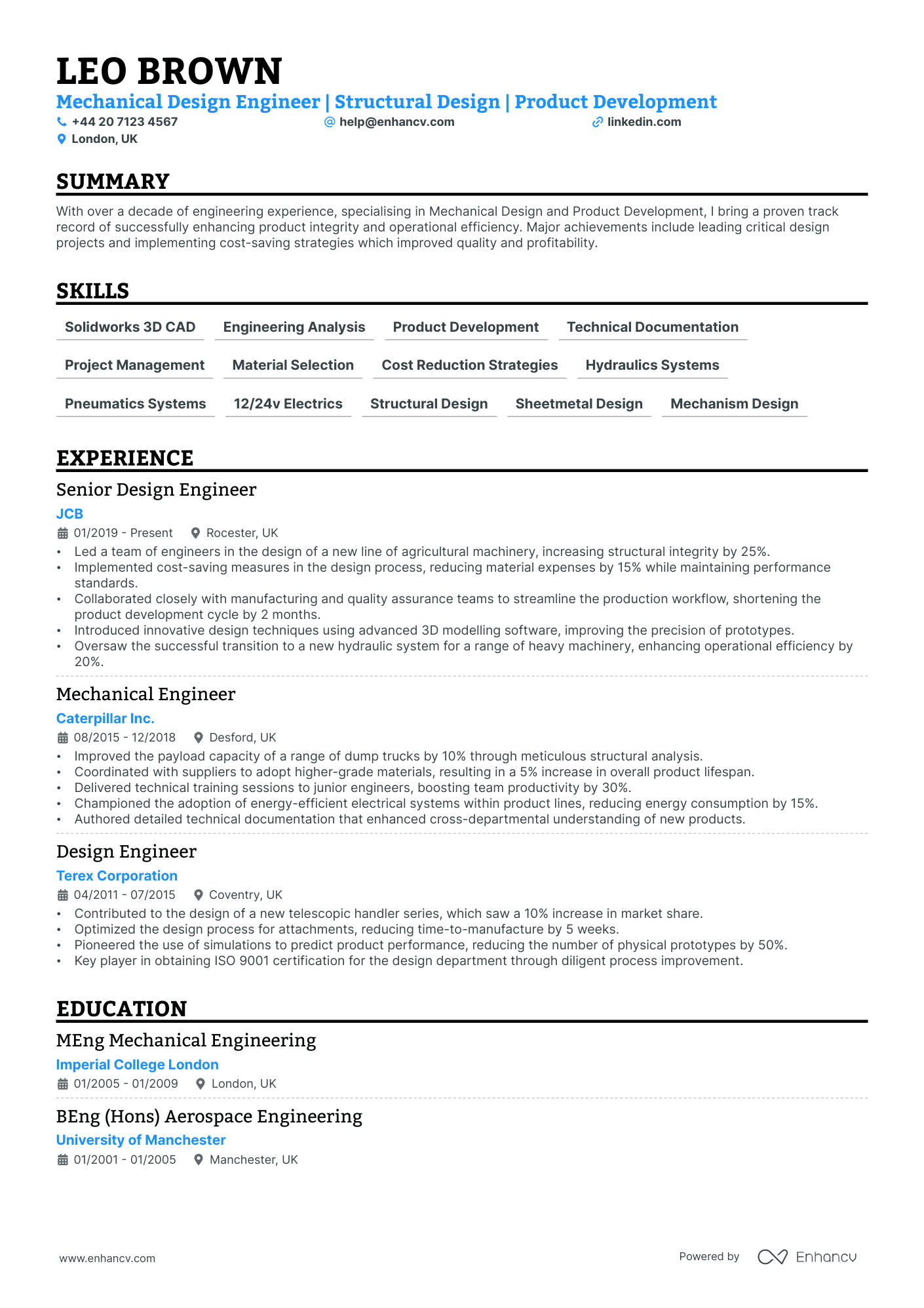 Mechanical Design Engineer CV Examples & Guide for 2025