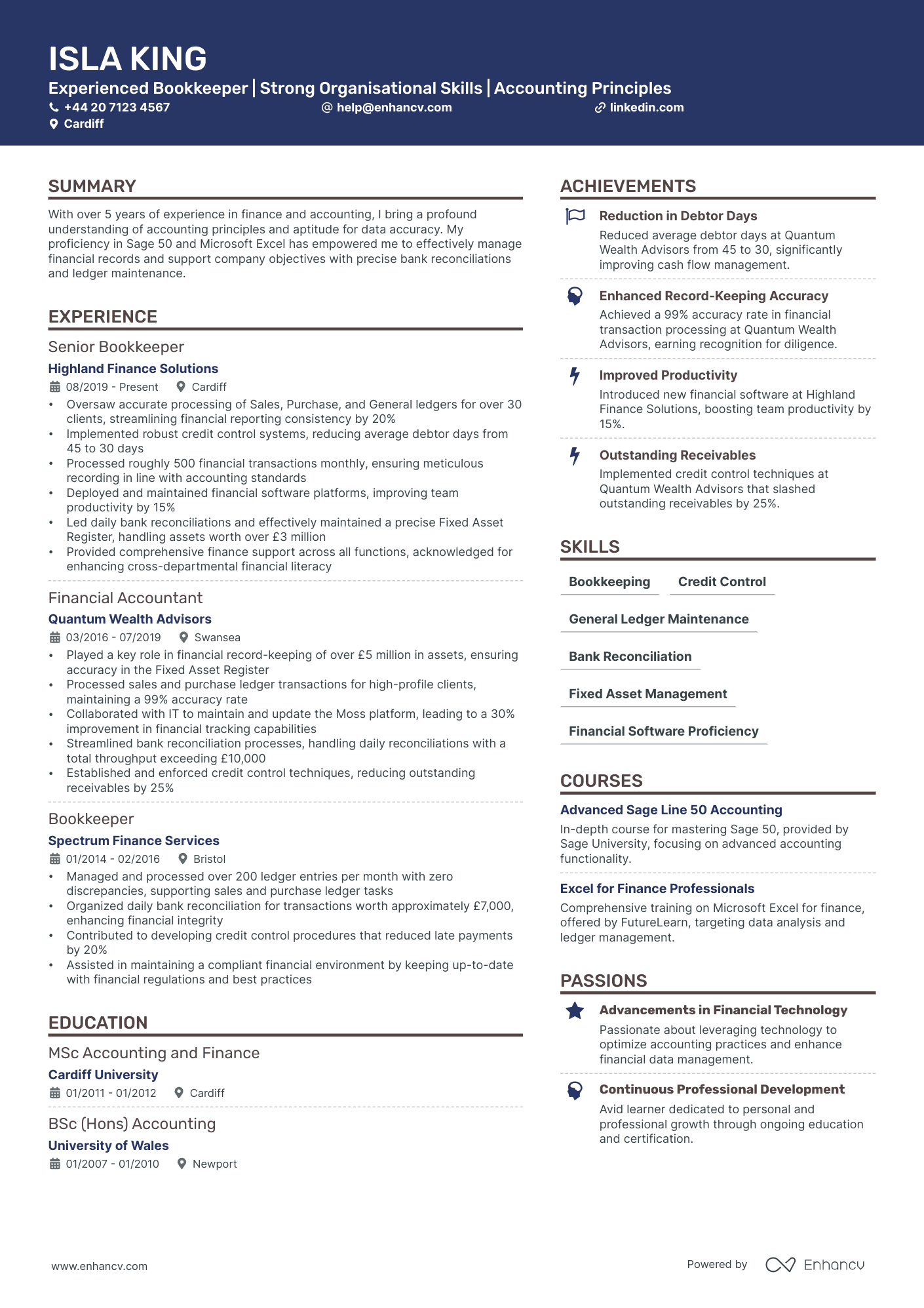 Bookkeeper CV Examples & Guide for 2025