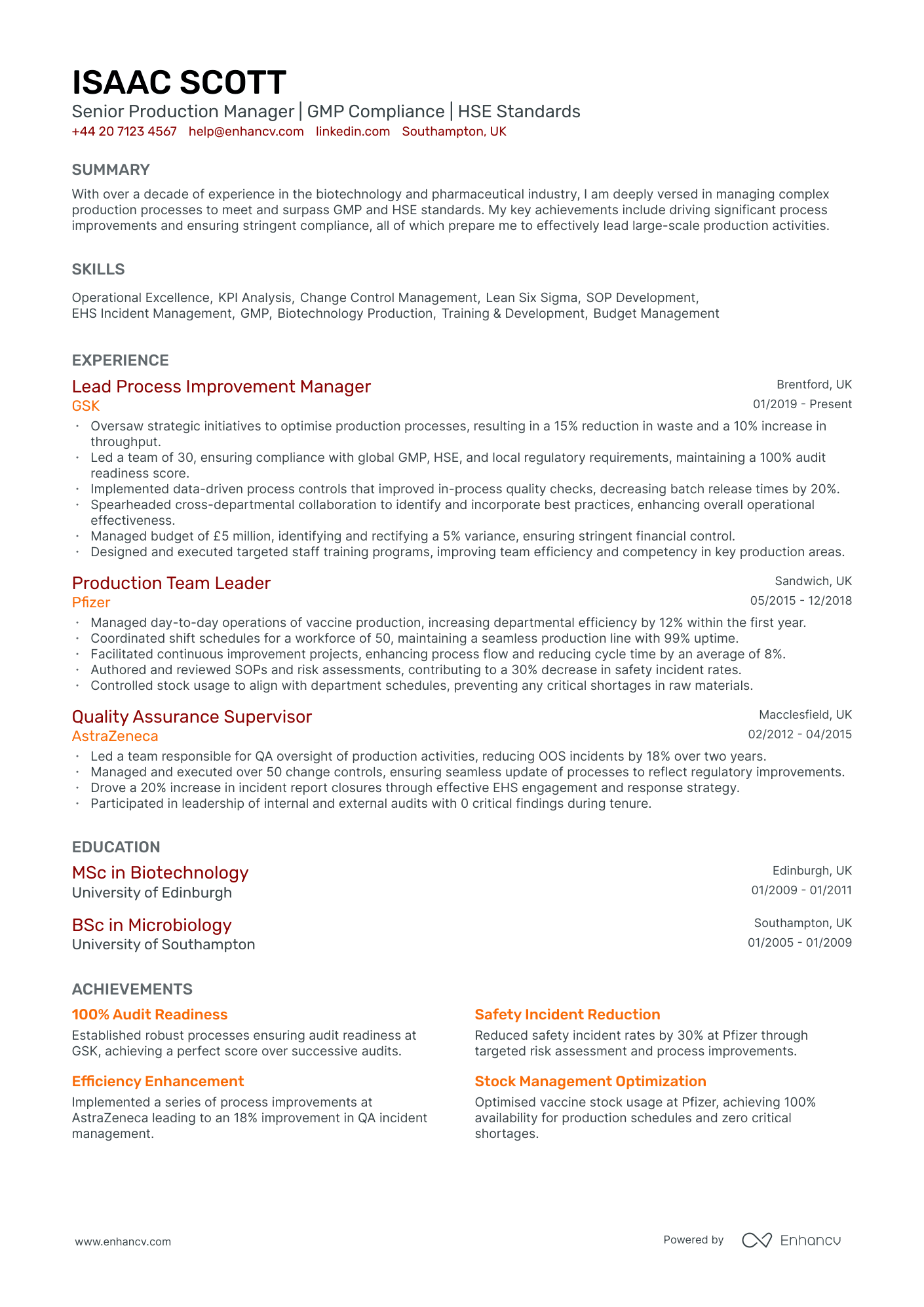 Production Manager CV Examples & Guide for 2025