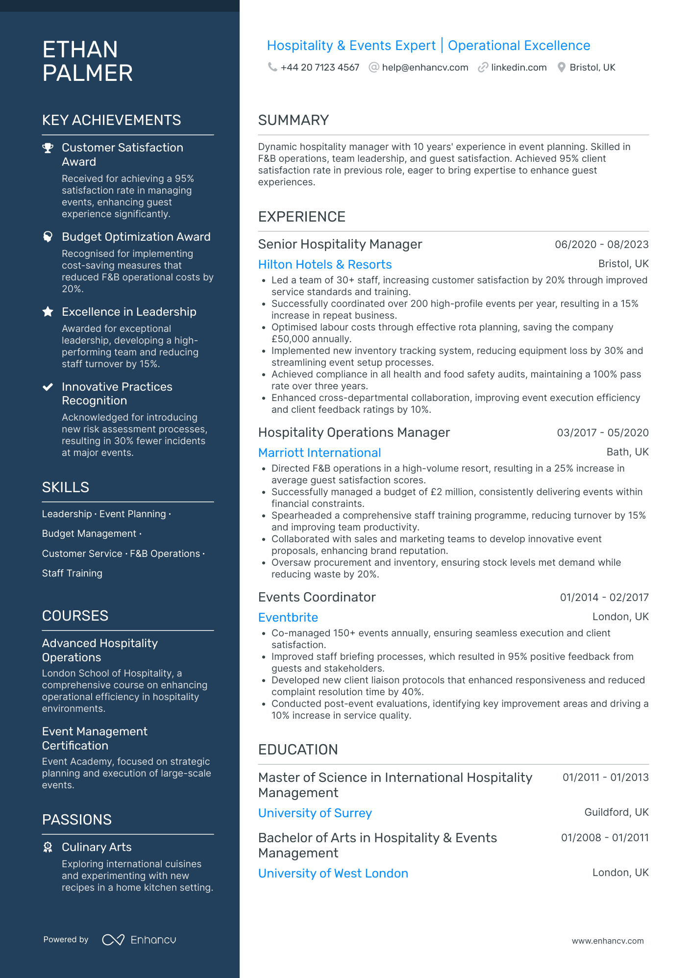 Hospitality Manager CV Examples & Guide for 2026