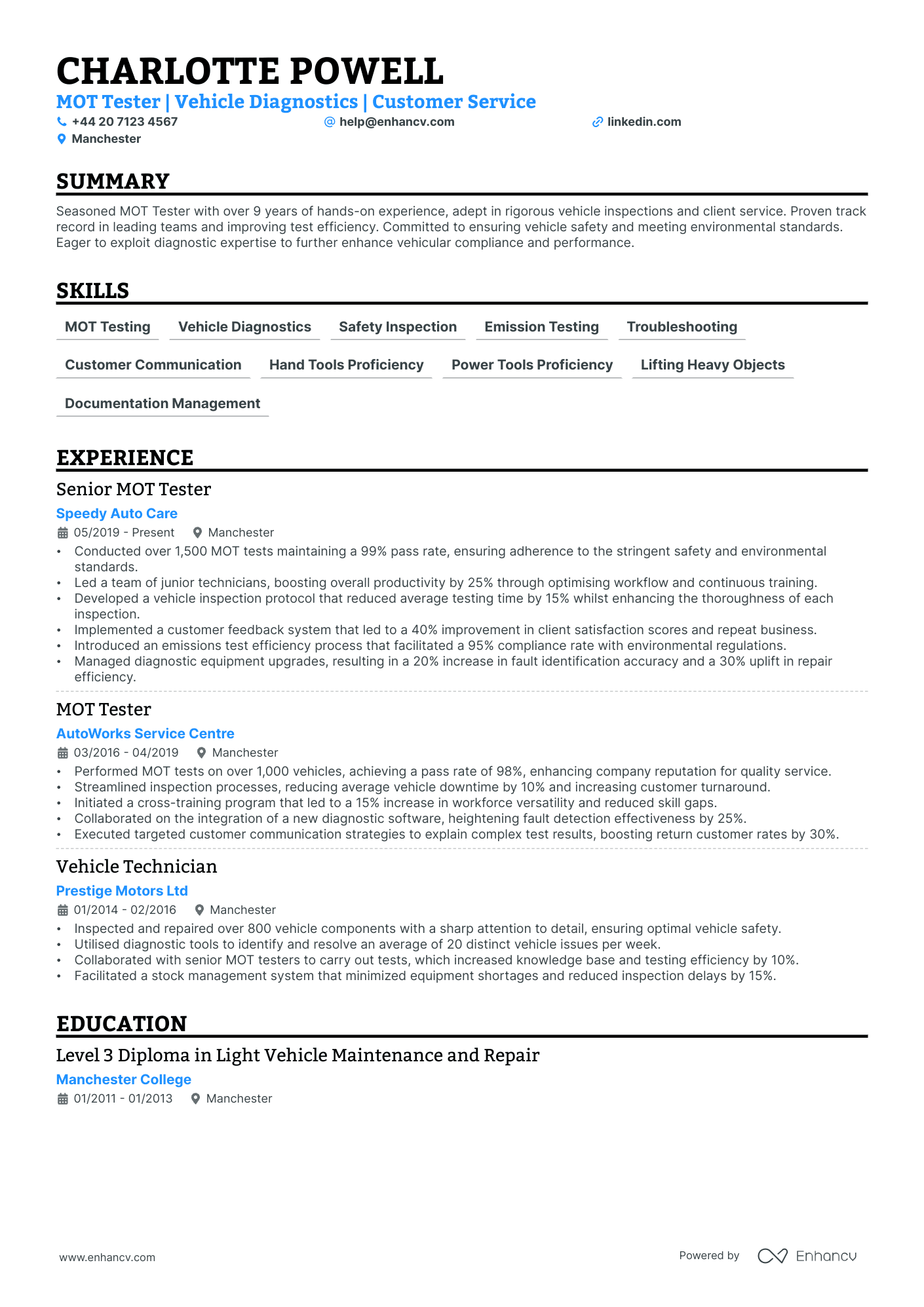 Mechanic CV Examples & Guide for 2025