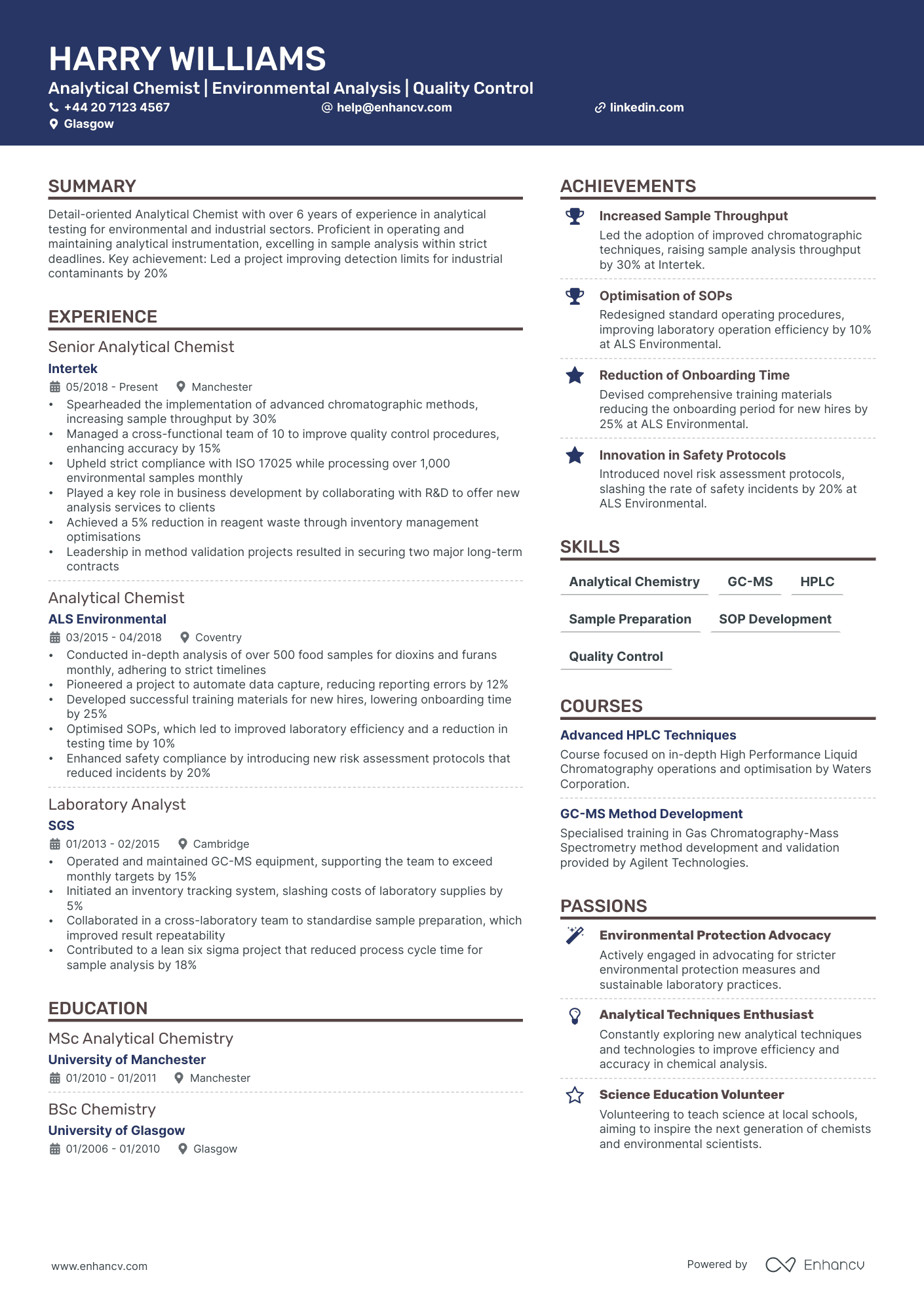 Chemist CV Examples & Guide for 2025