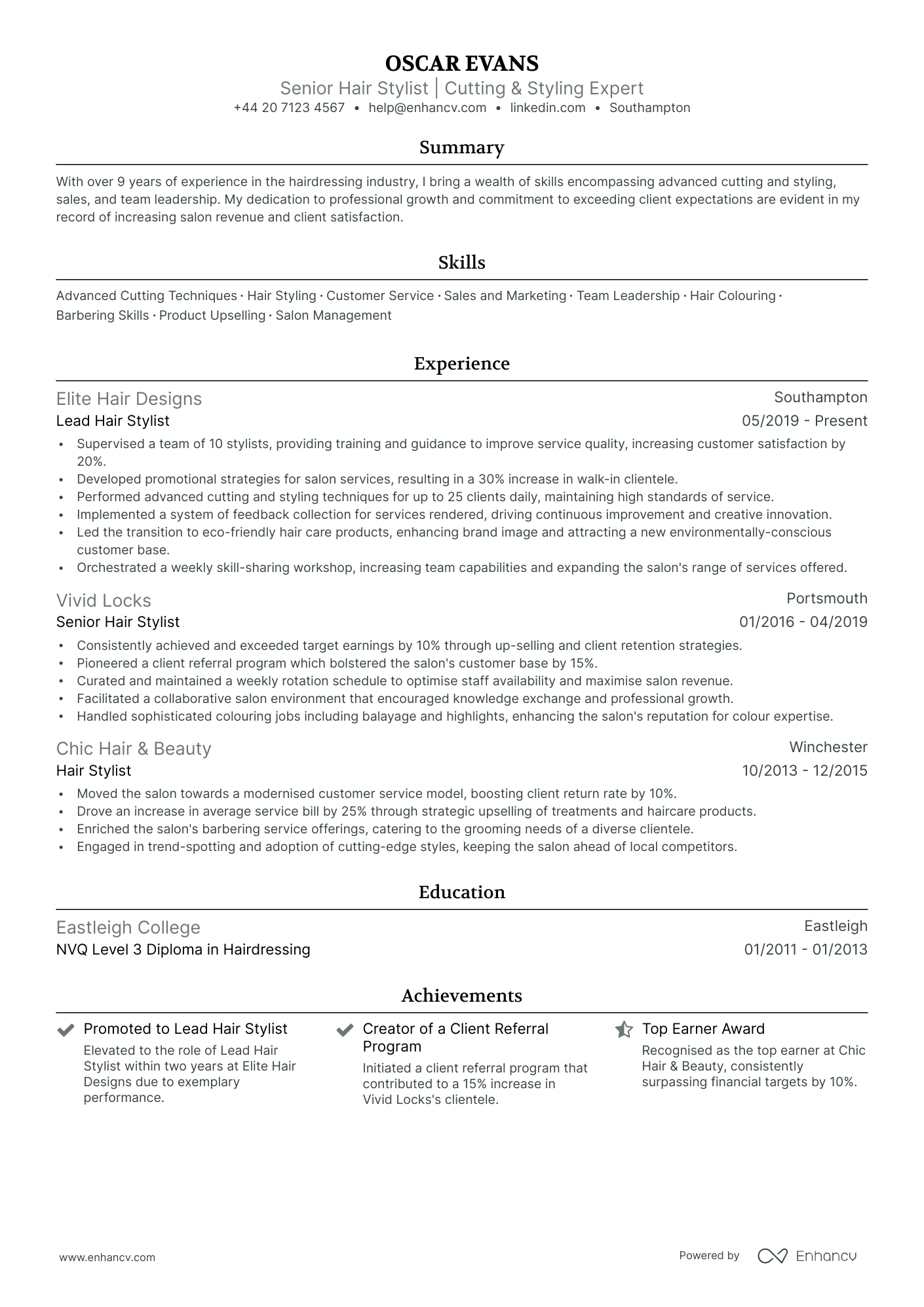 Hairdresser CV Examples & Guide for 2025