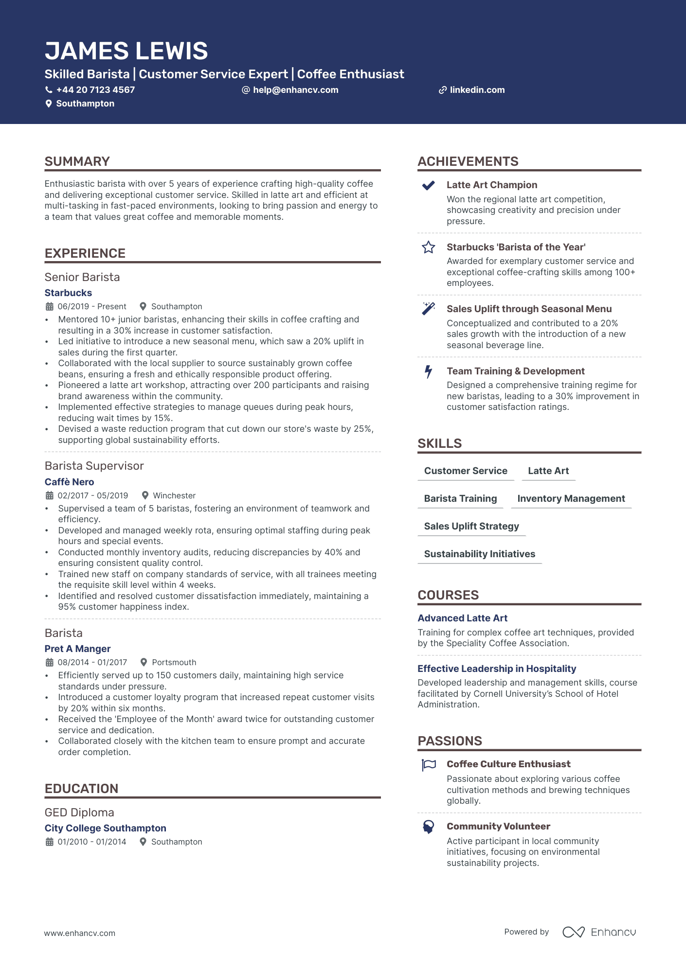 Barista CV Examples & Guide for 2025