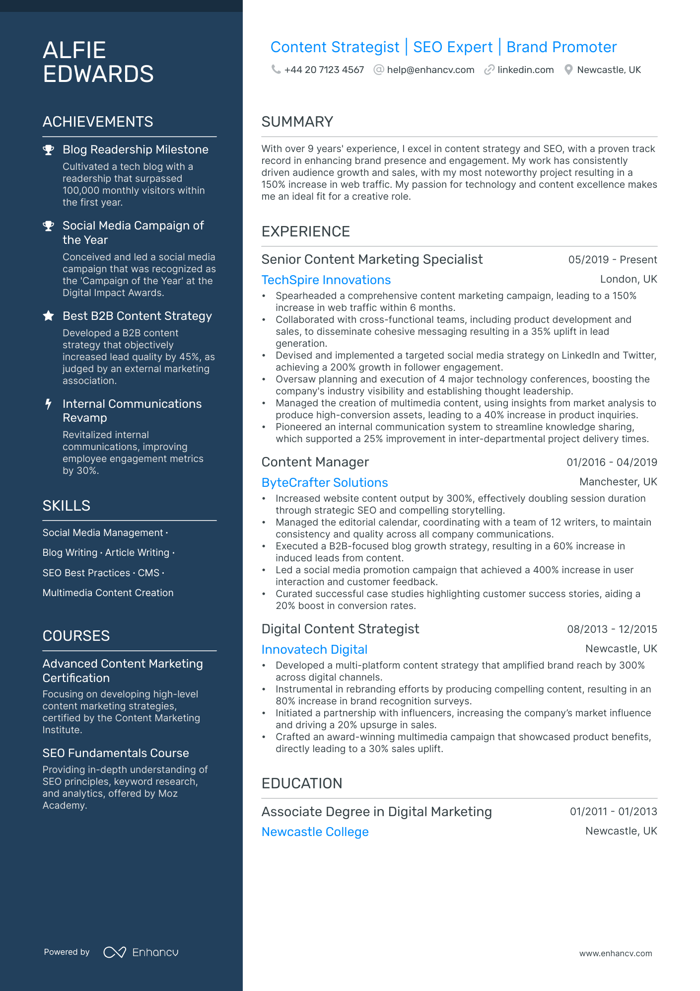 Content Creator CV Examples & Guide for 2025