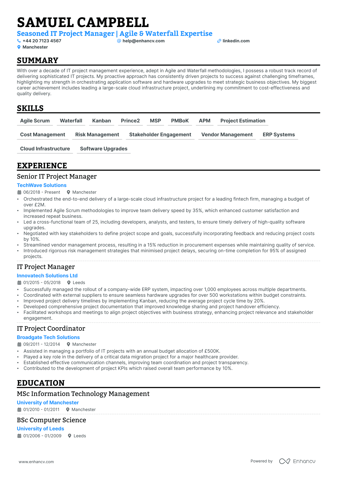 IT Project Manager CV Examples & Guide for 2025