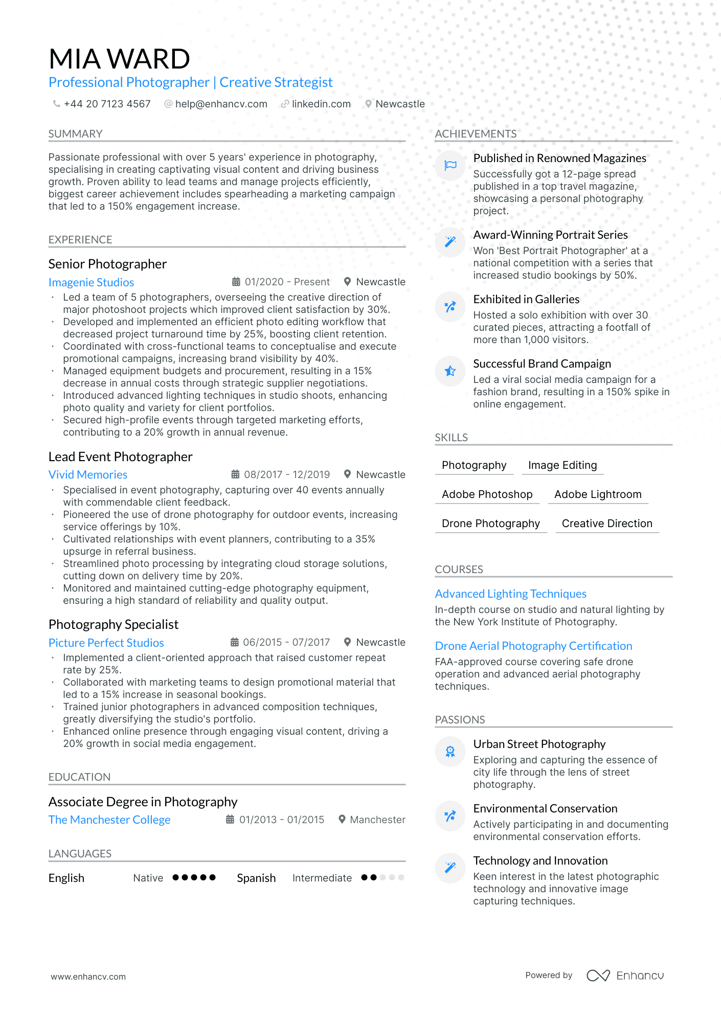 Photographer CV Examples & Guide for 2025