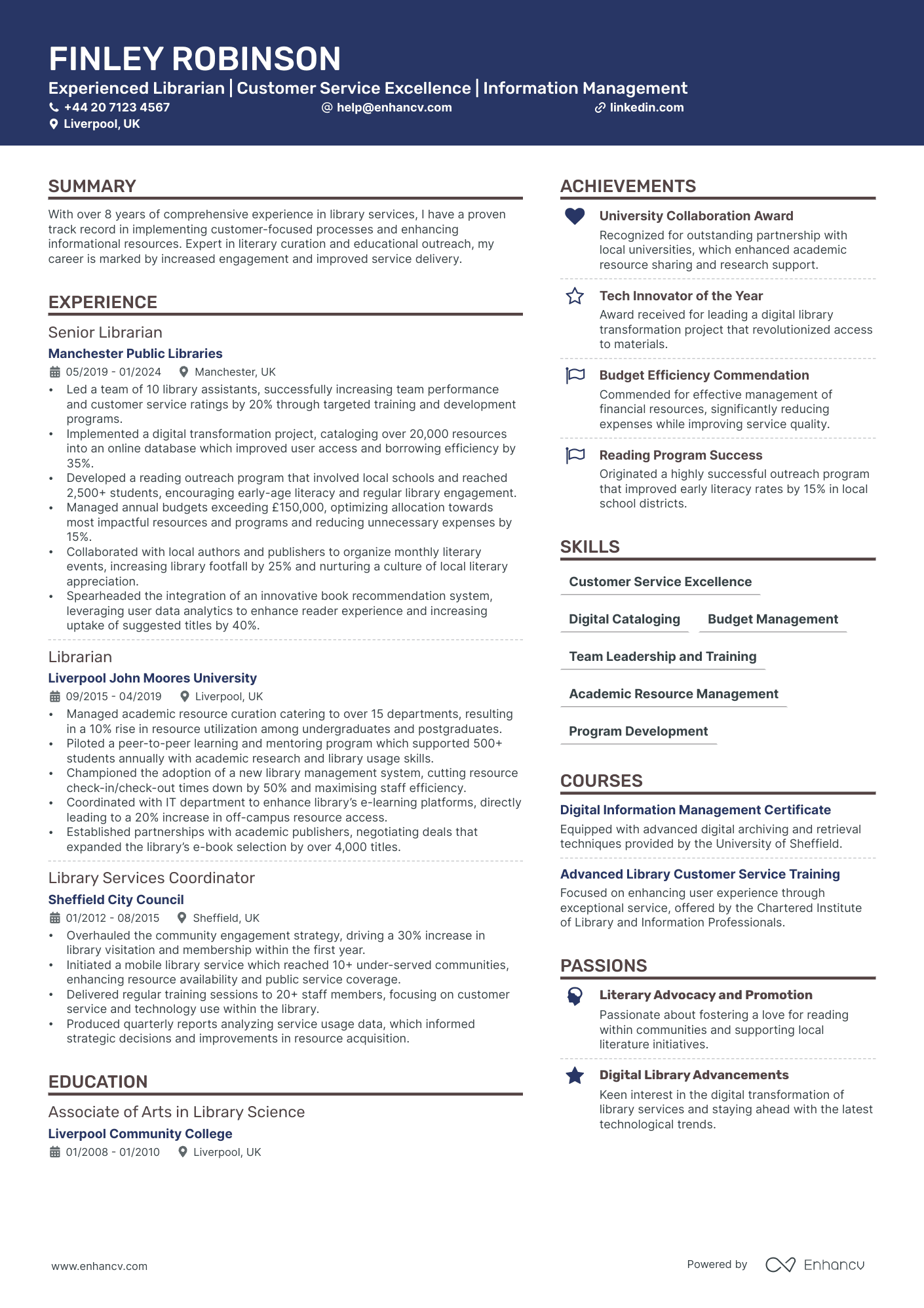 Librarian CV Examples & Guide for 2025