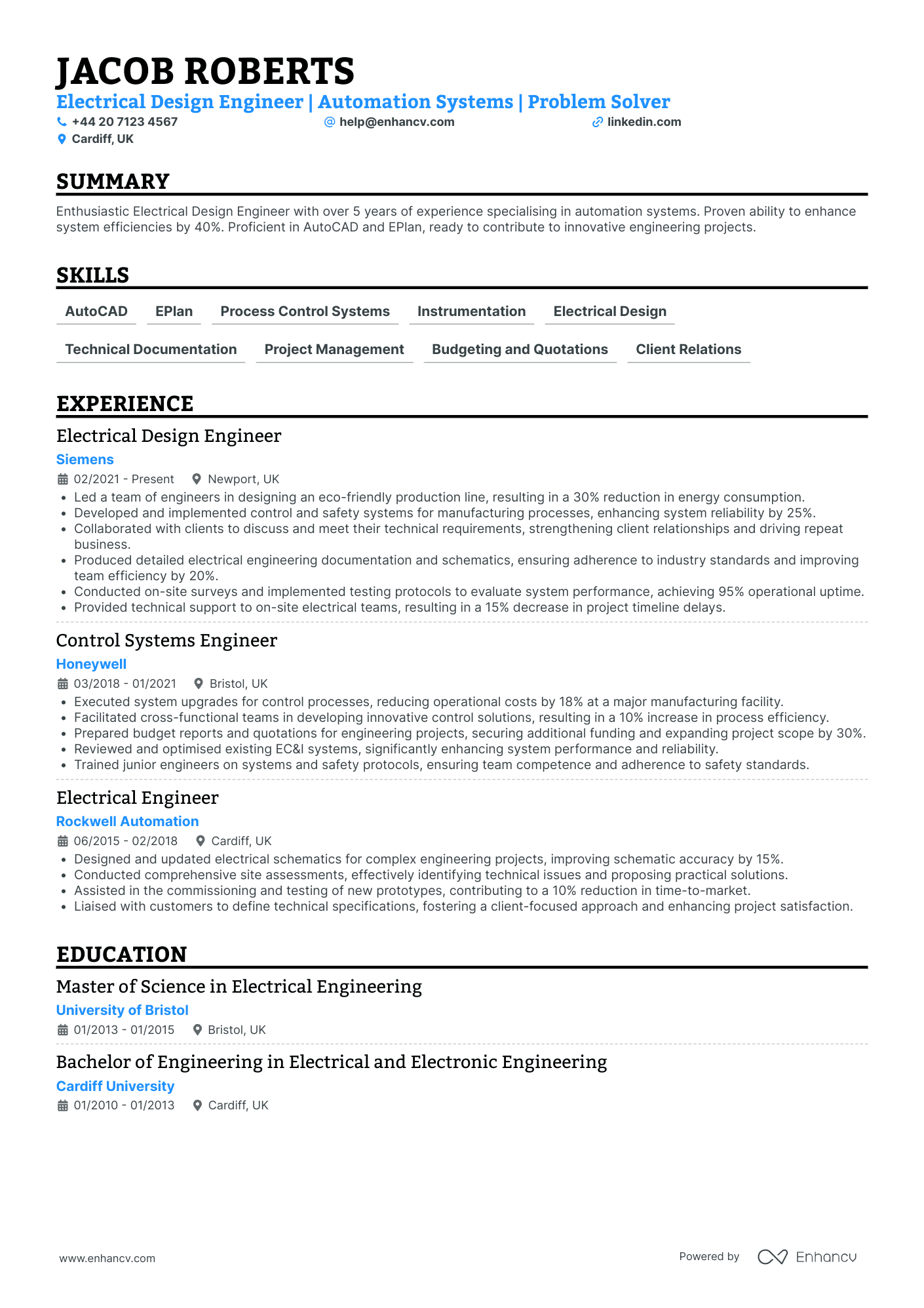 Electrical Engineering CV Examples & Guide for 2025