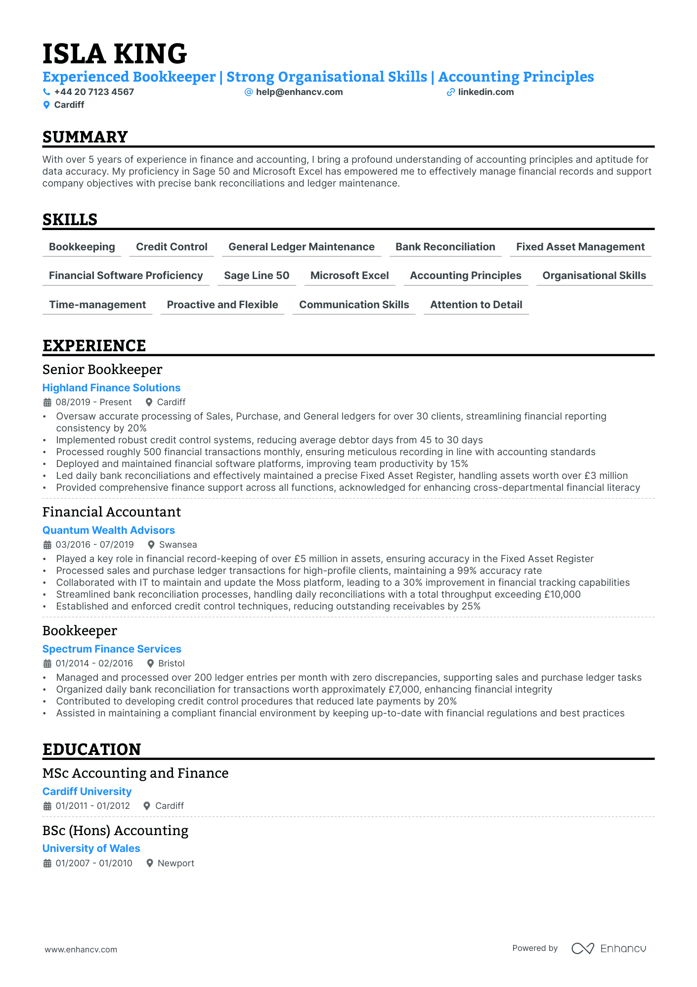 Bookkeeper CV Examples & Guide for 2025