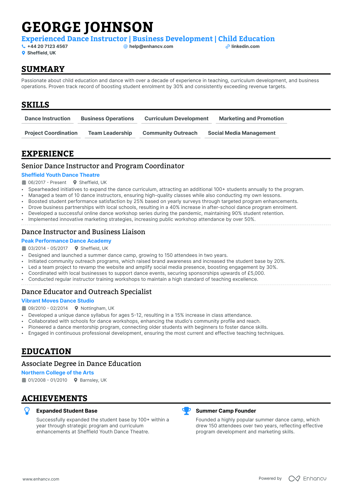 Dance CV Examples & Guide for 2025