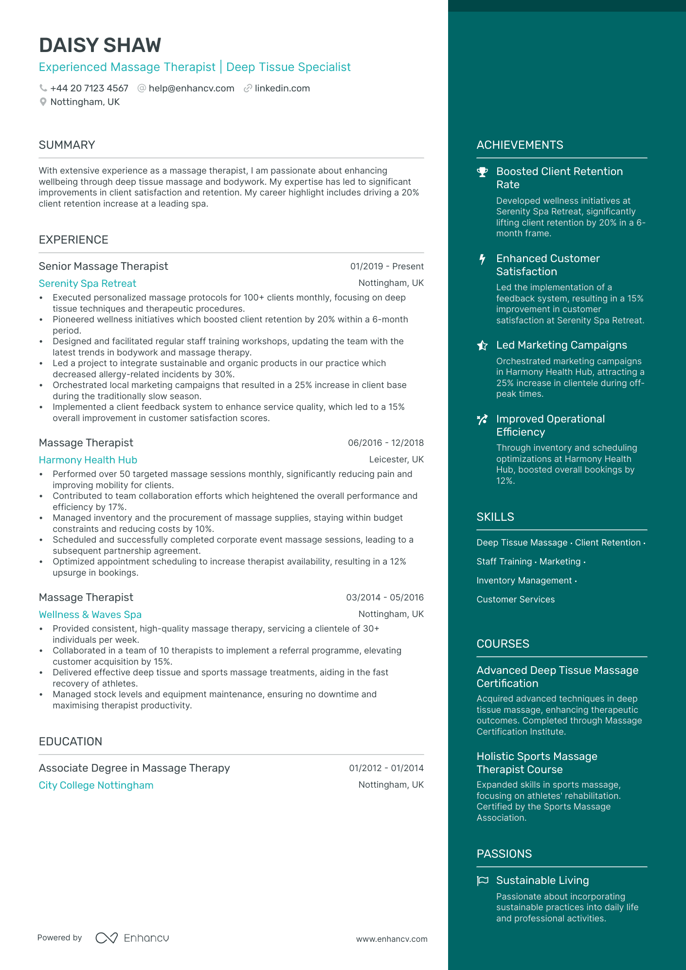 Massage Therapist CV Examples & Guide for 2025