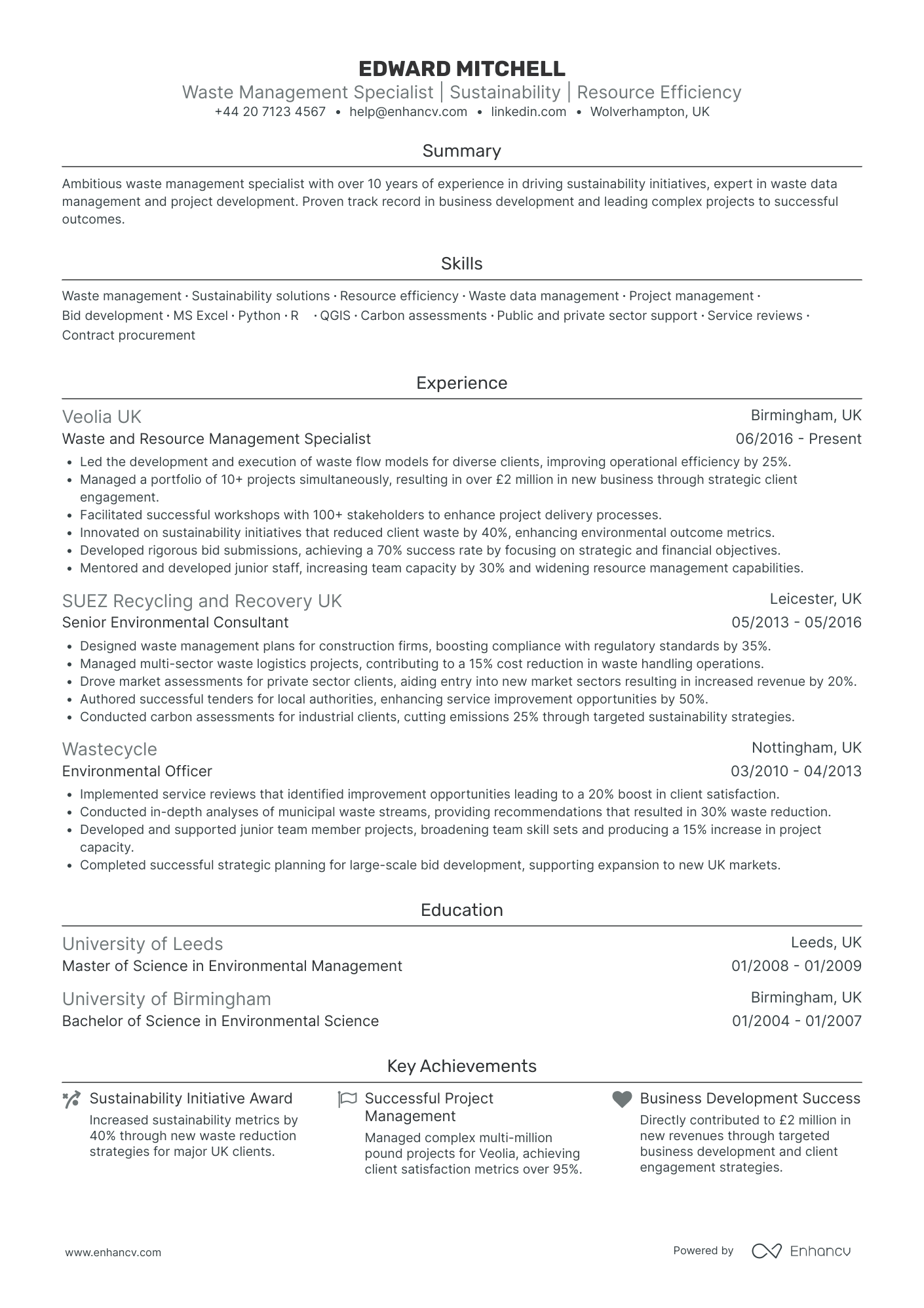 Environmental Consultant CV Examples & Guide for 2026