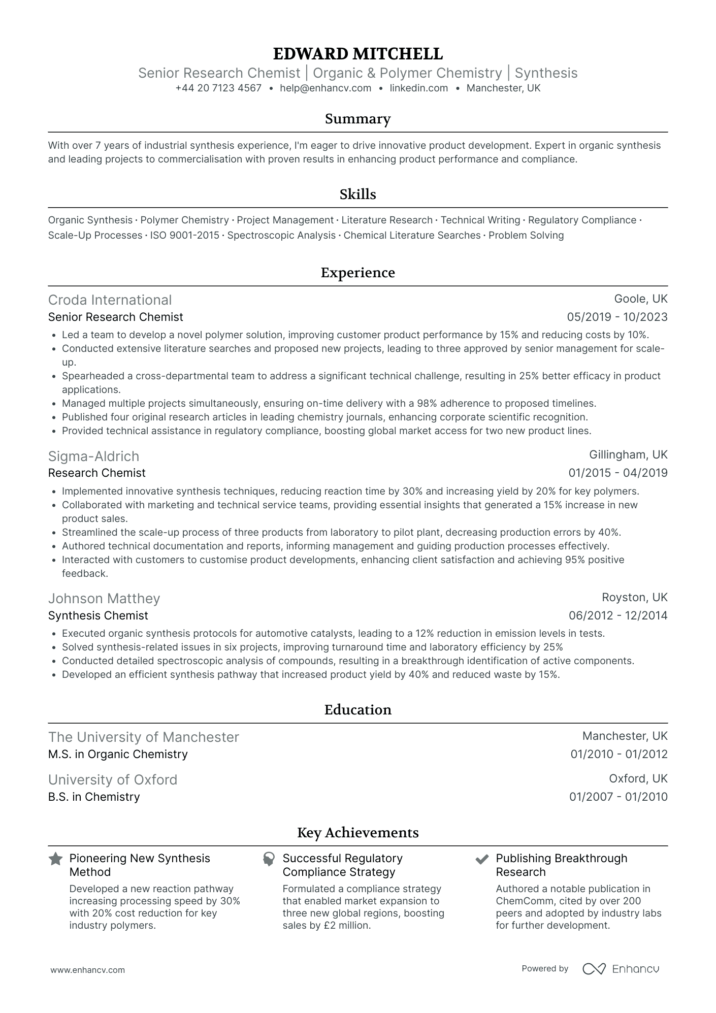 Chemist CV Examples & Guide for 2026