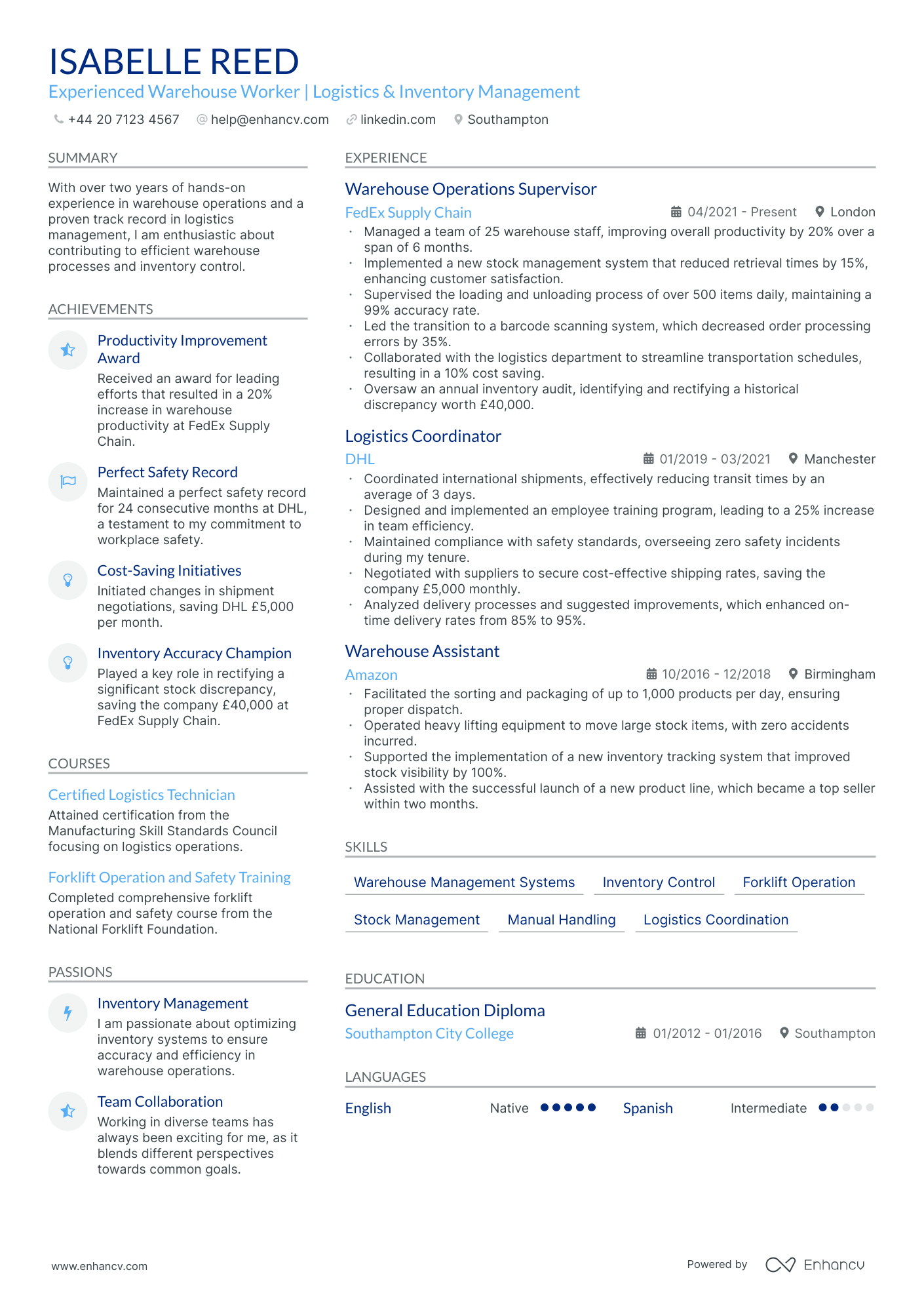 Warehouse Worker CV Examples & Guide for 2025