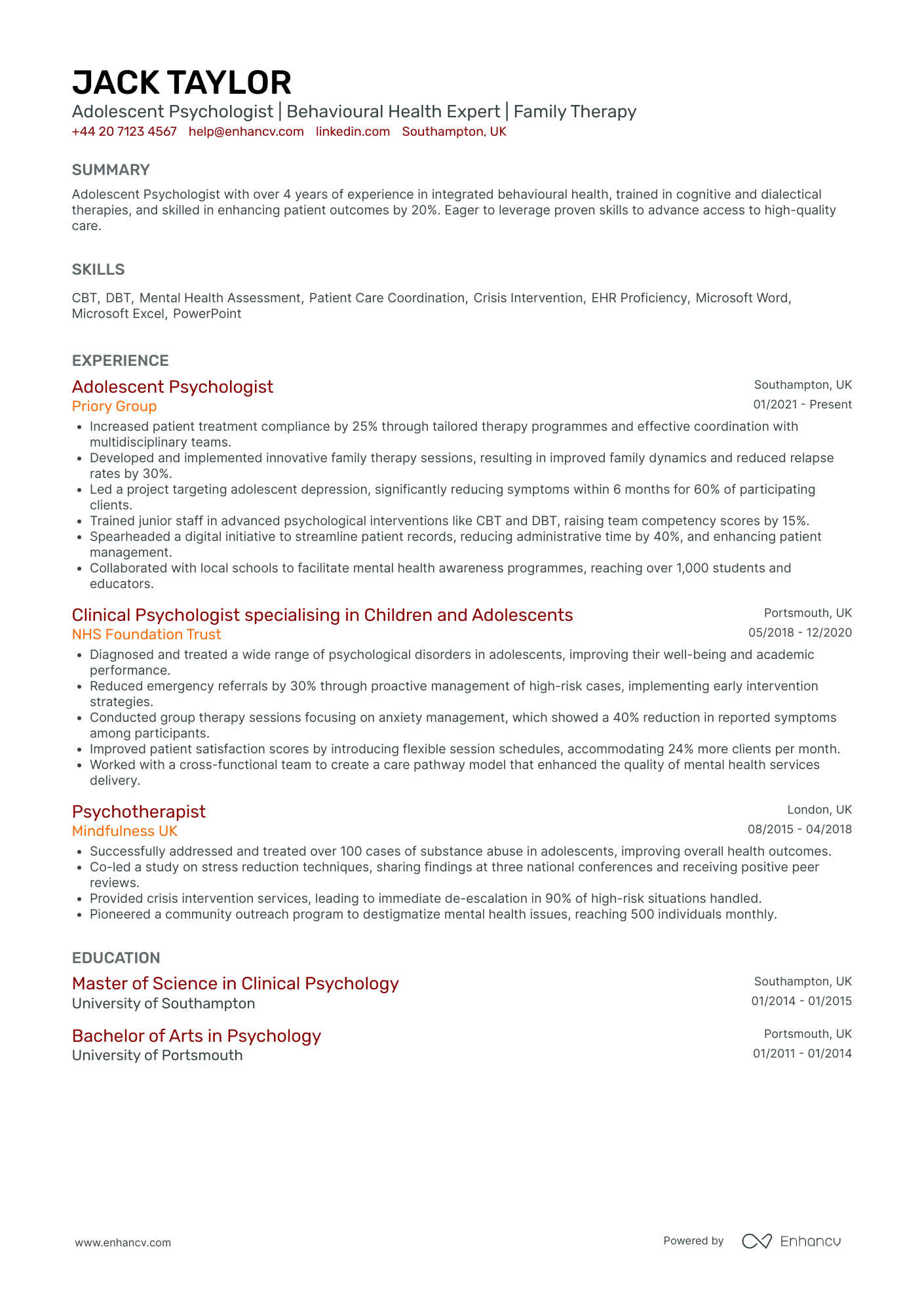 Psychologist CV Examples & Guide for 2026