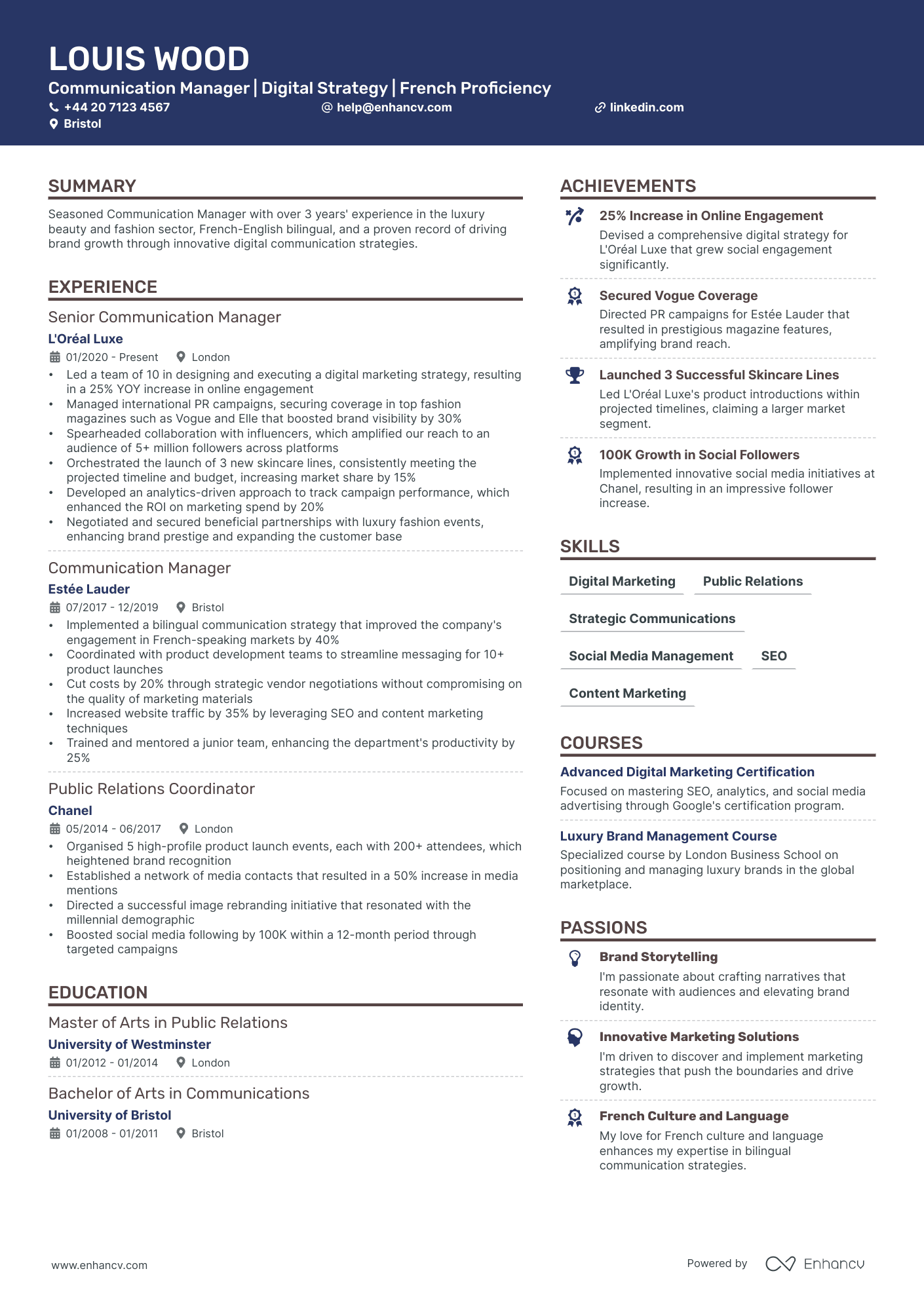 Communication Manager CV Examples & Guide for 2025