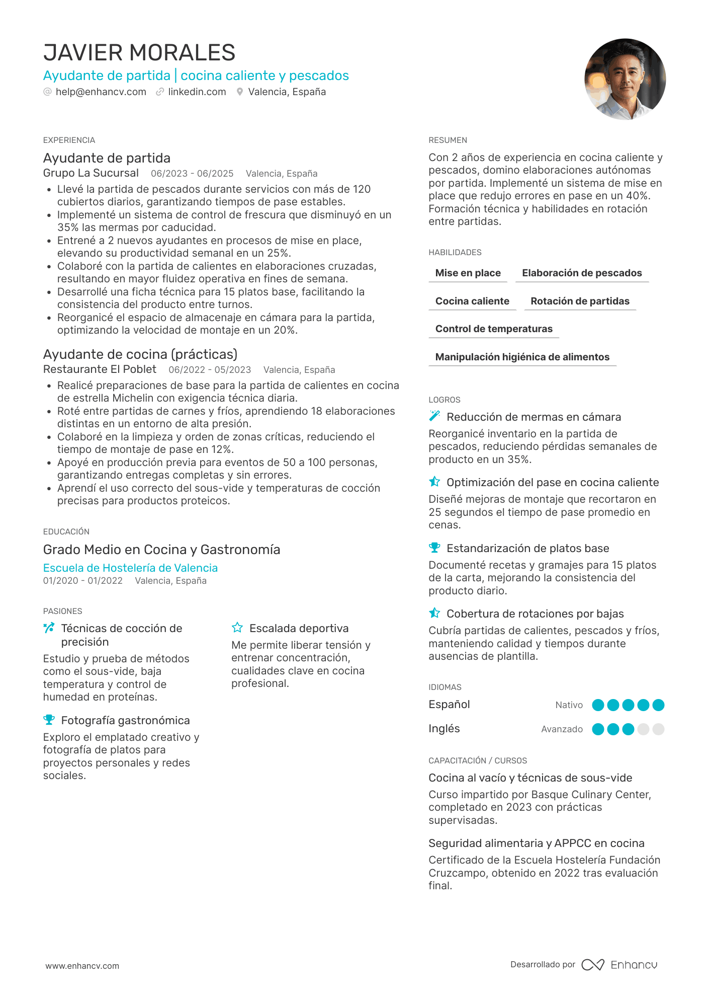 Currículum de Ayudante de Cocina: Ejemplos + Guía (2025)