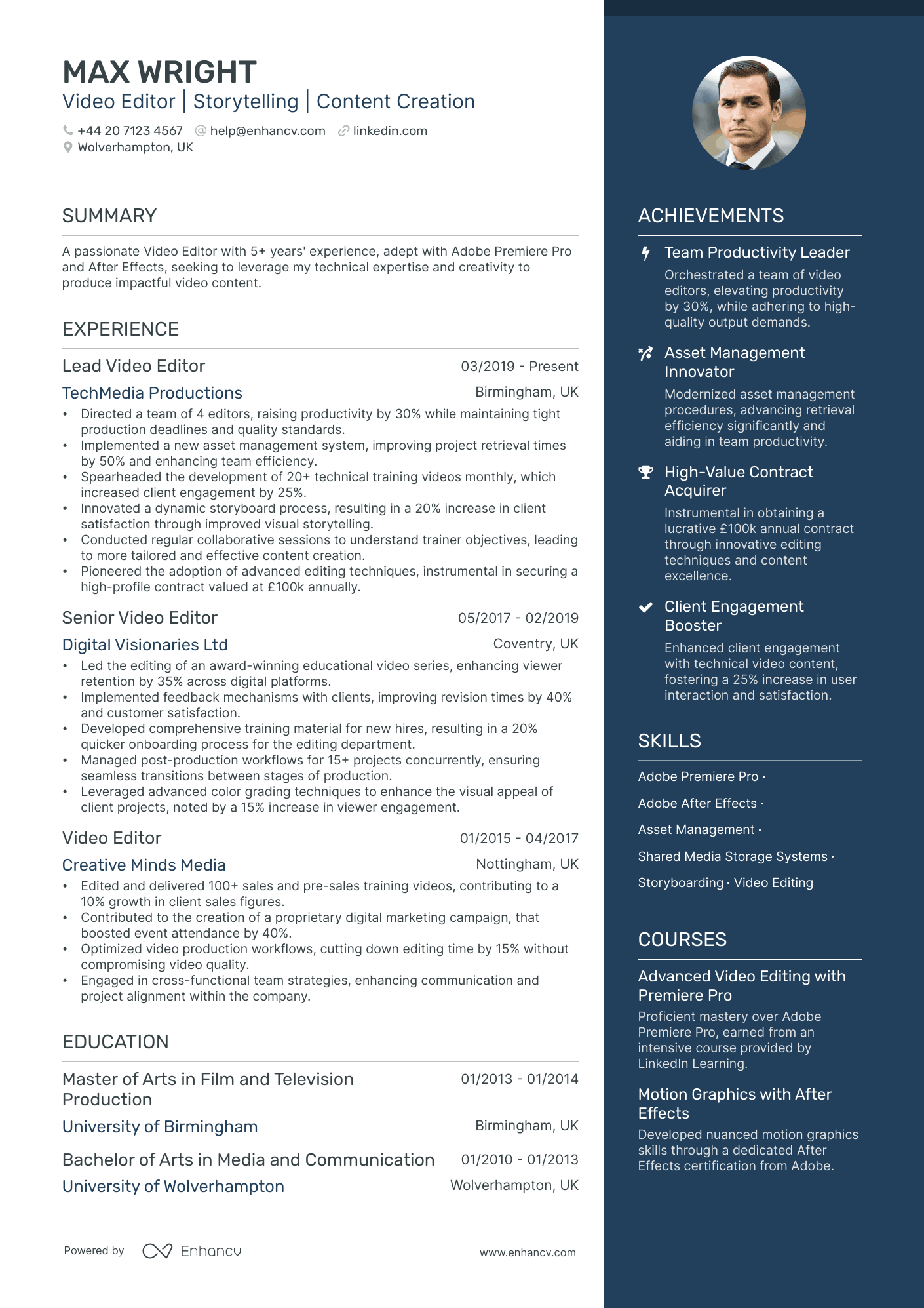 Video Editor CV Examples & Guide for 2025