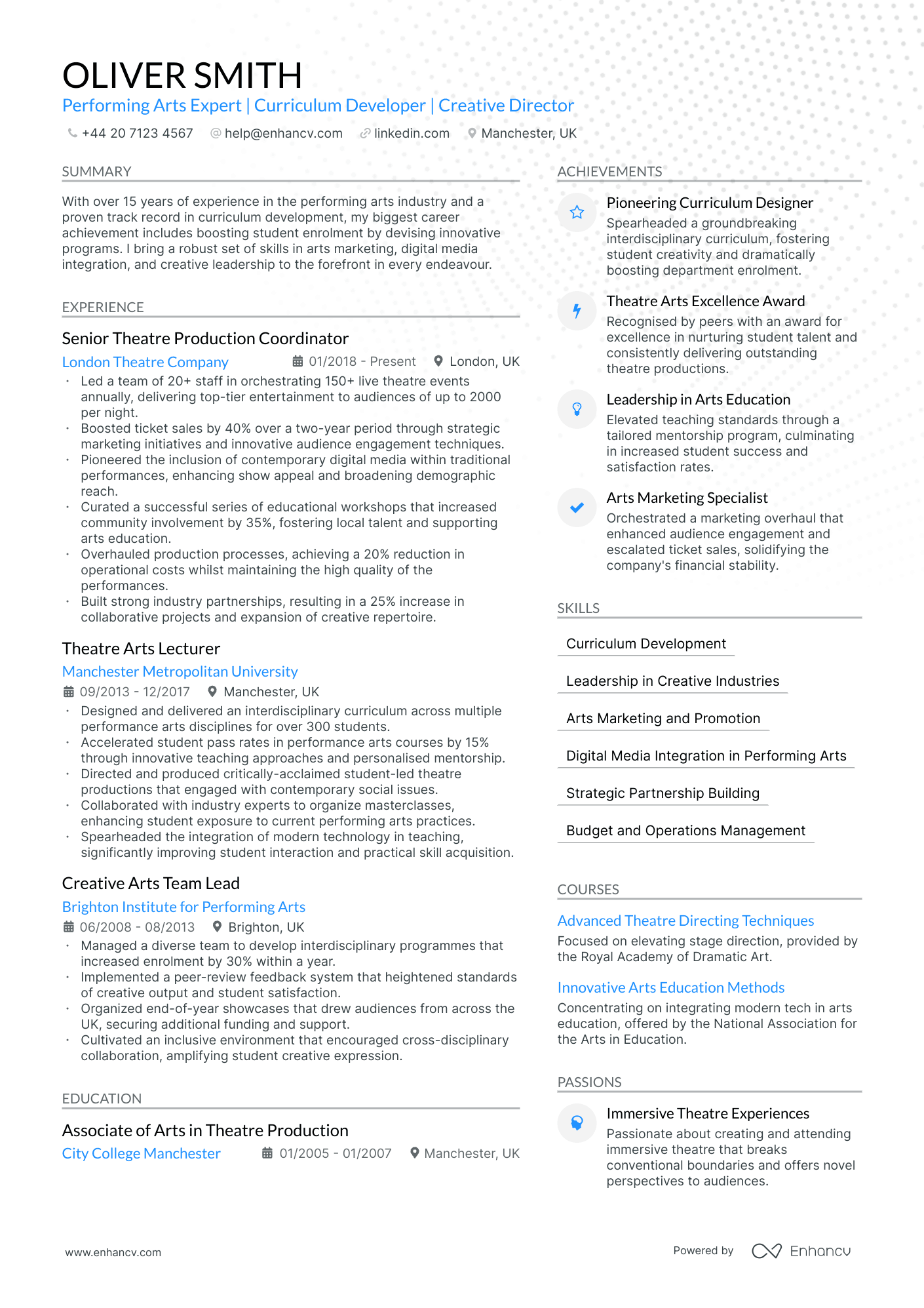 Performing Arts CV Examples & Guide for 2025