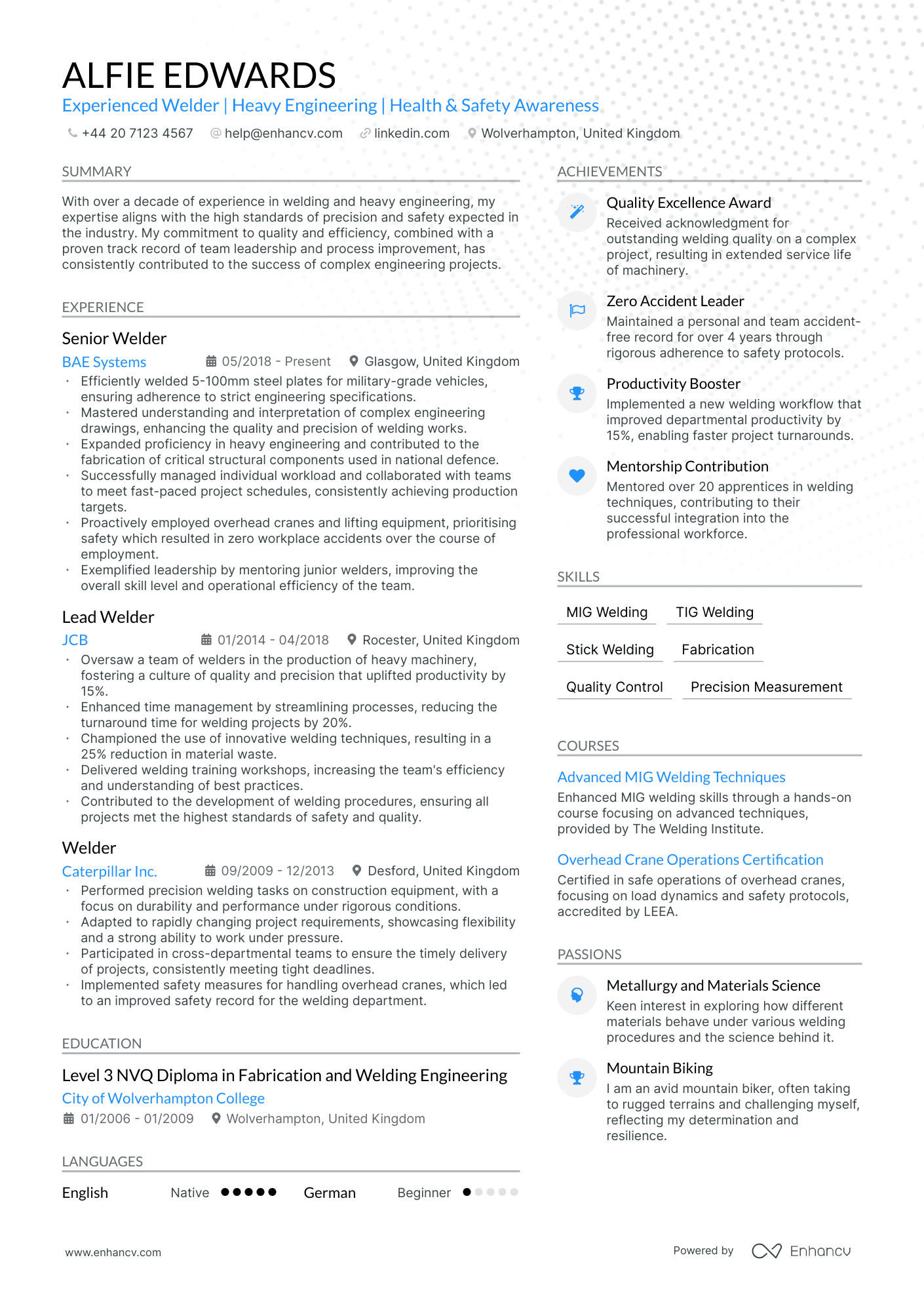 Welder CV Examples & Guide for 2025